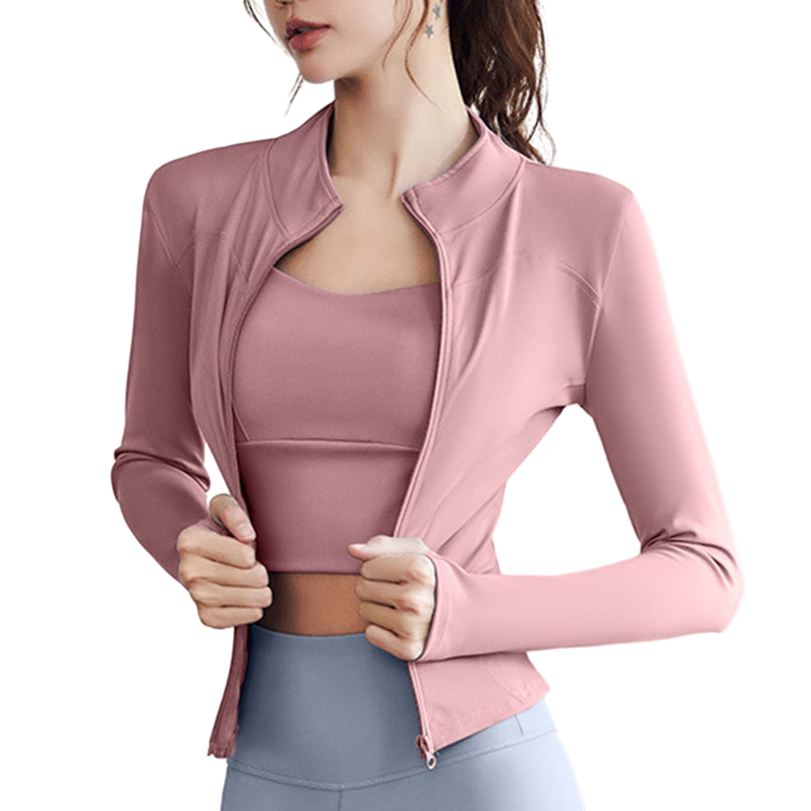 Litie Women Solid Color Soft Breathable Stand Collar Long Sleeve Zipper ...