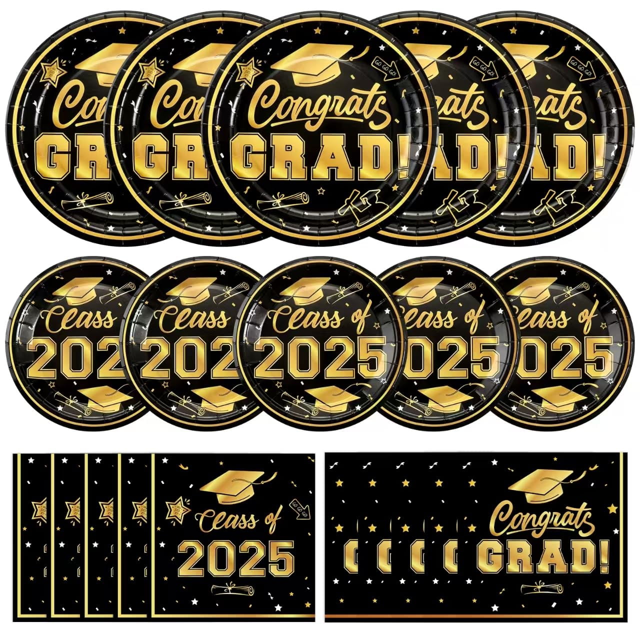 Litmitfu 150 Pcs Graduation Plates and AFN1Napkins 2025 - Gold Congrats ...