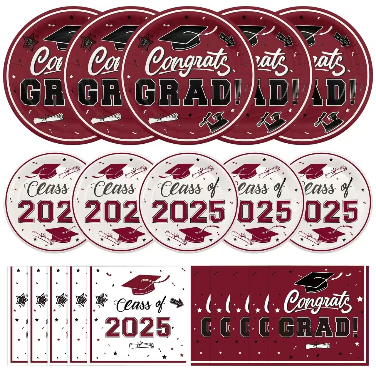 Litmitfu 150 Pcs Graduation Plates and Napkins 2025 - Maroon Congrats ...