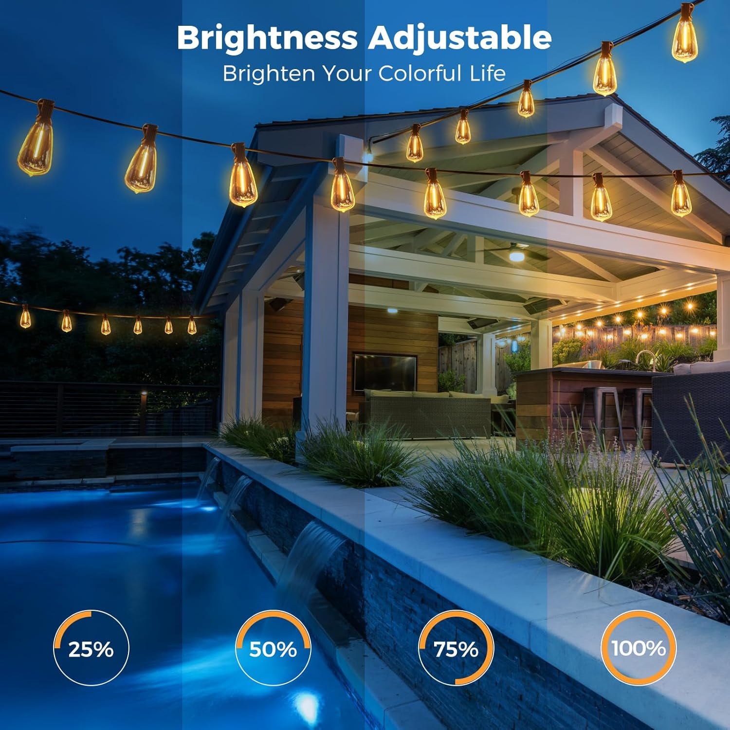 Litogo 100 FT LED String Lights for Outside, Waterproof Outdoor Patio ...
