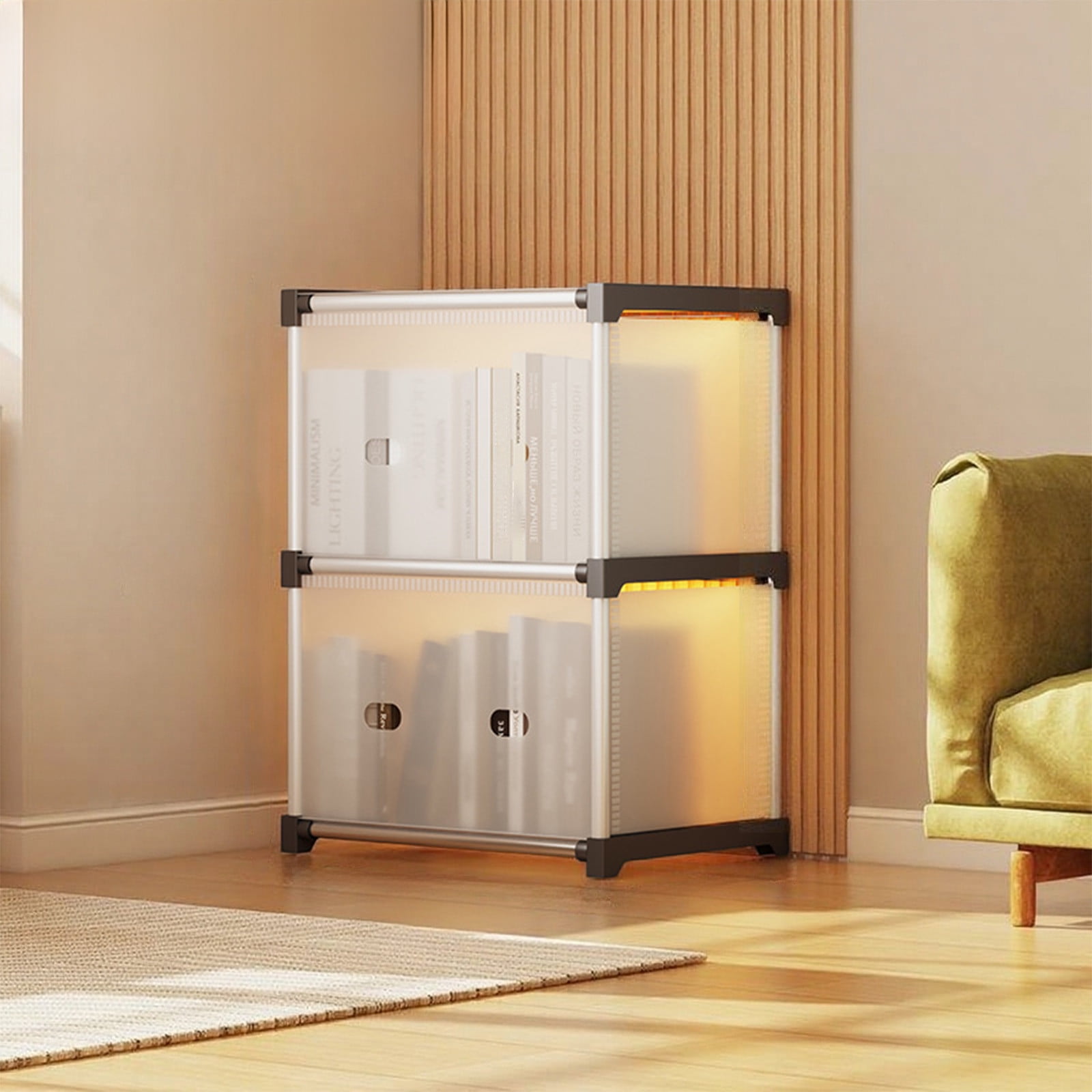 Litrail 3-Tier Plastic Ki-ds Bookcase with Dustproof Flip-Up Doors ...