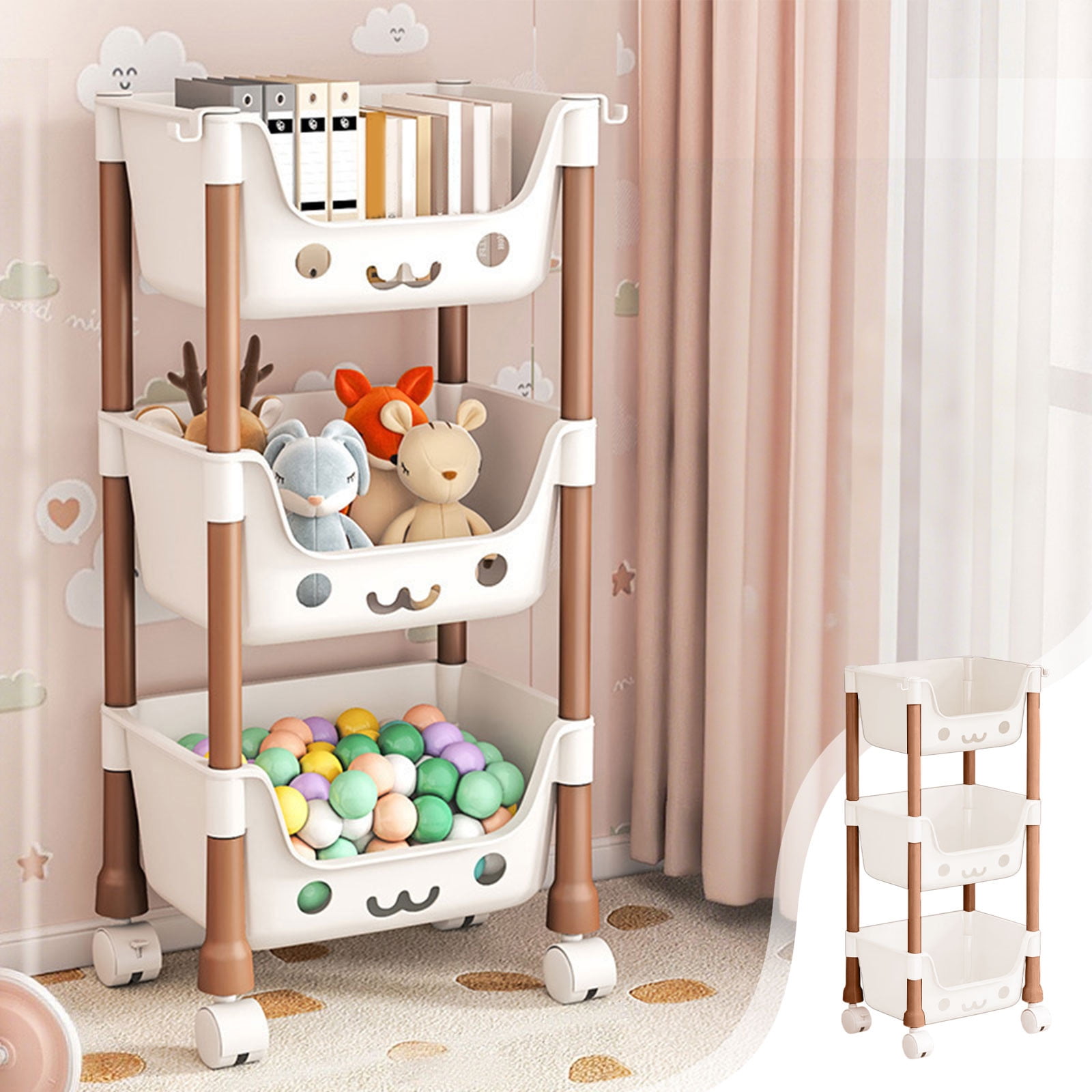 Litrail 3-Tier Rolling Storage Cart for Ki-ds, Non-Toxic Plastic Toy ...