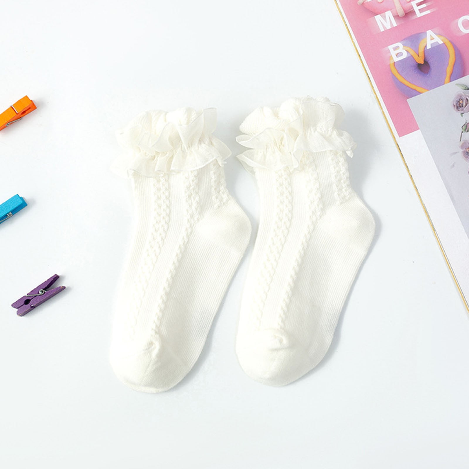 Litrail 5 Pairs Ba-by Lace Socks - Soft, Easy On/Off Solid Color Inf ...