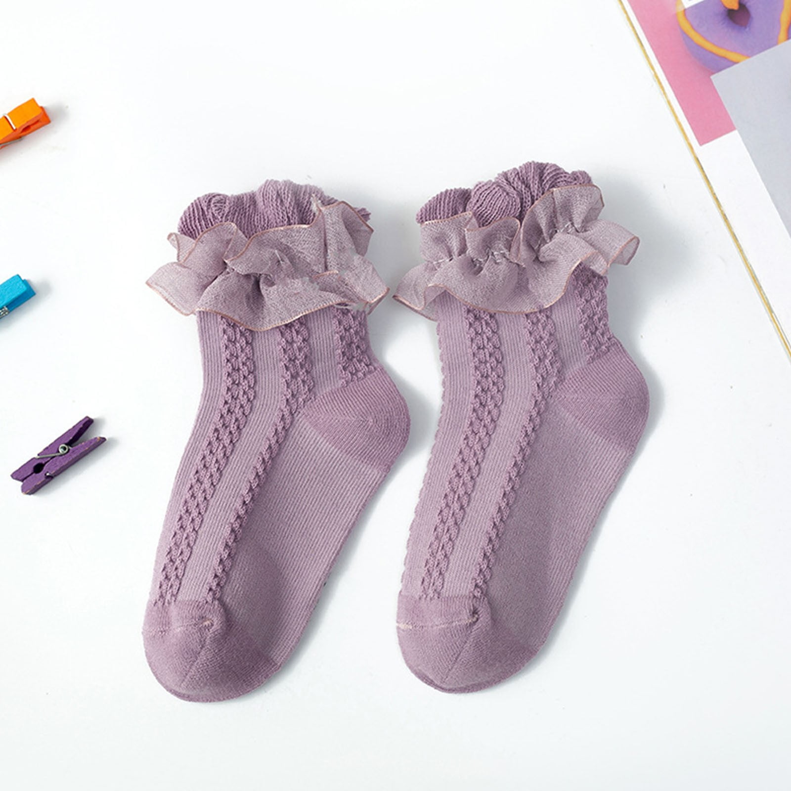 Litrail 5 Pairs Ba-by Solid Color Lace Socks - Soft, Easy On/Off, All ...