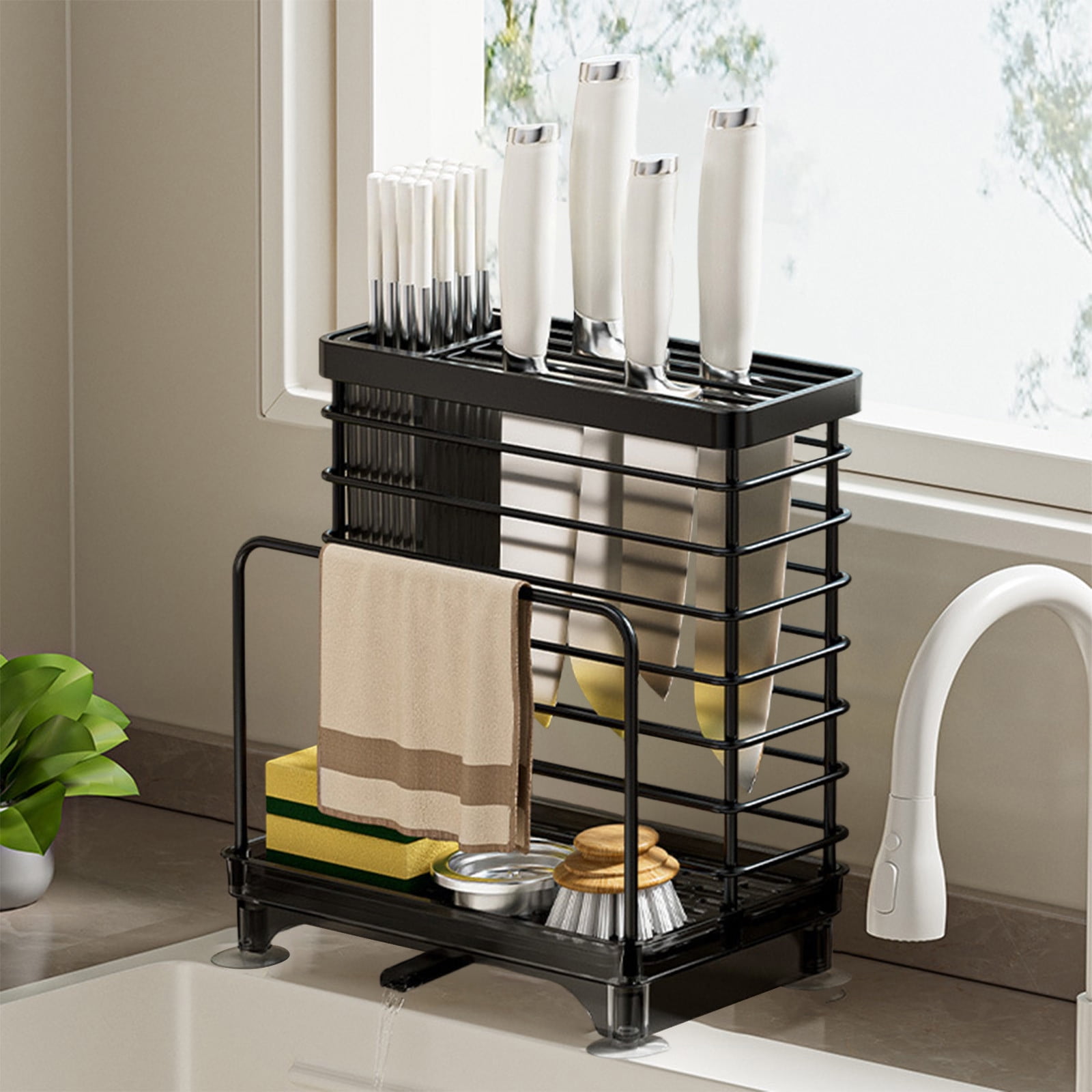 Litrail Black Metal Knife Rack - No Drilling Wall Mounted, Multi ...