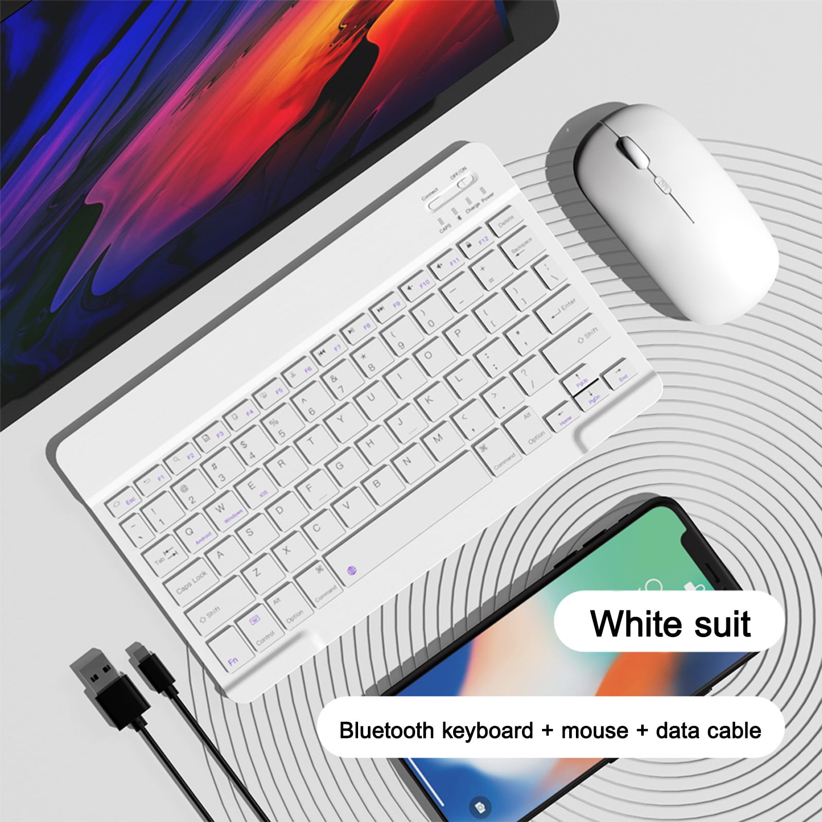 Litrail Ultra-Thin White Bluetooth Keyboard Mouse Combo, Rechargeable ...