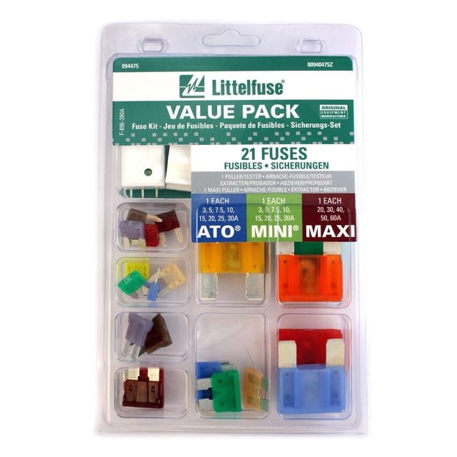 Littelfuse 00940475Z Assorted Fuse Kit Value Pack, MINI/ATO/MAXI - 21 ...