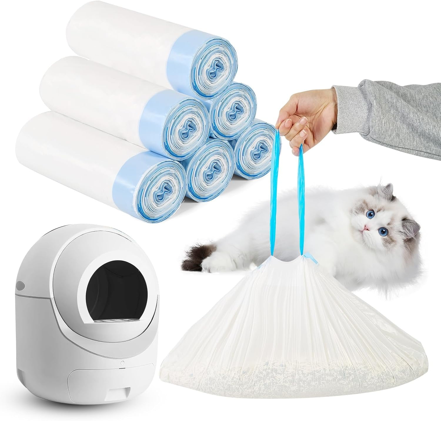 Litter Bags 120 Count, 21.65"x11.8" Drawstring Close Litter Box Liners ...