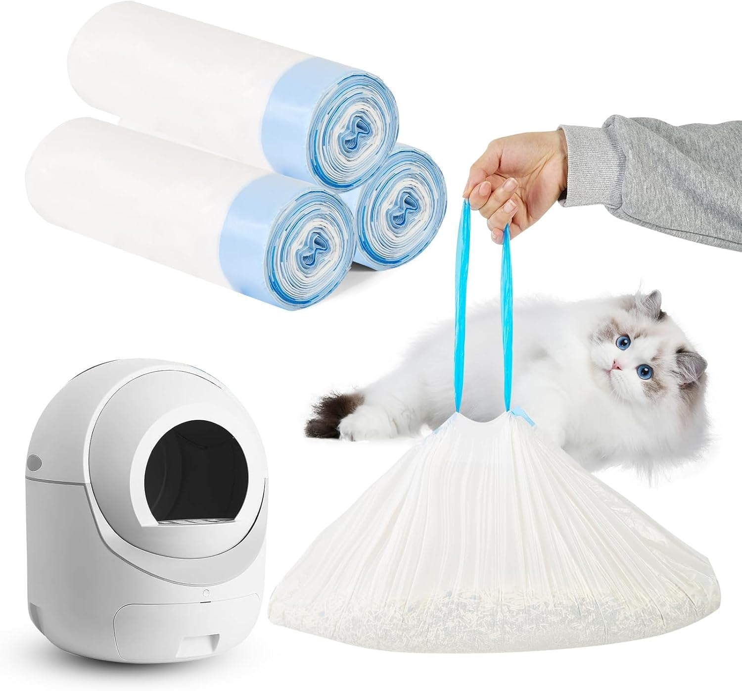 Litter Bags 60 Count, 21.65"x11.8" Drawstring Close Litter Box Liners ...