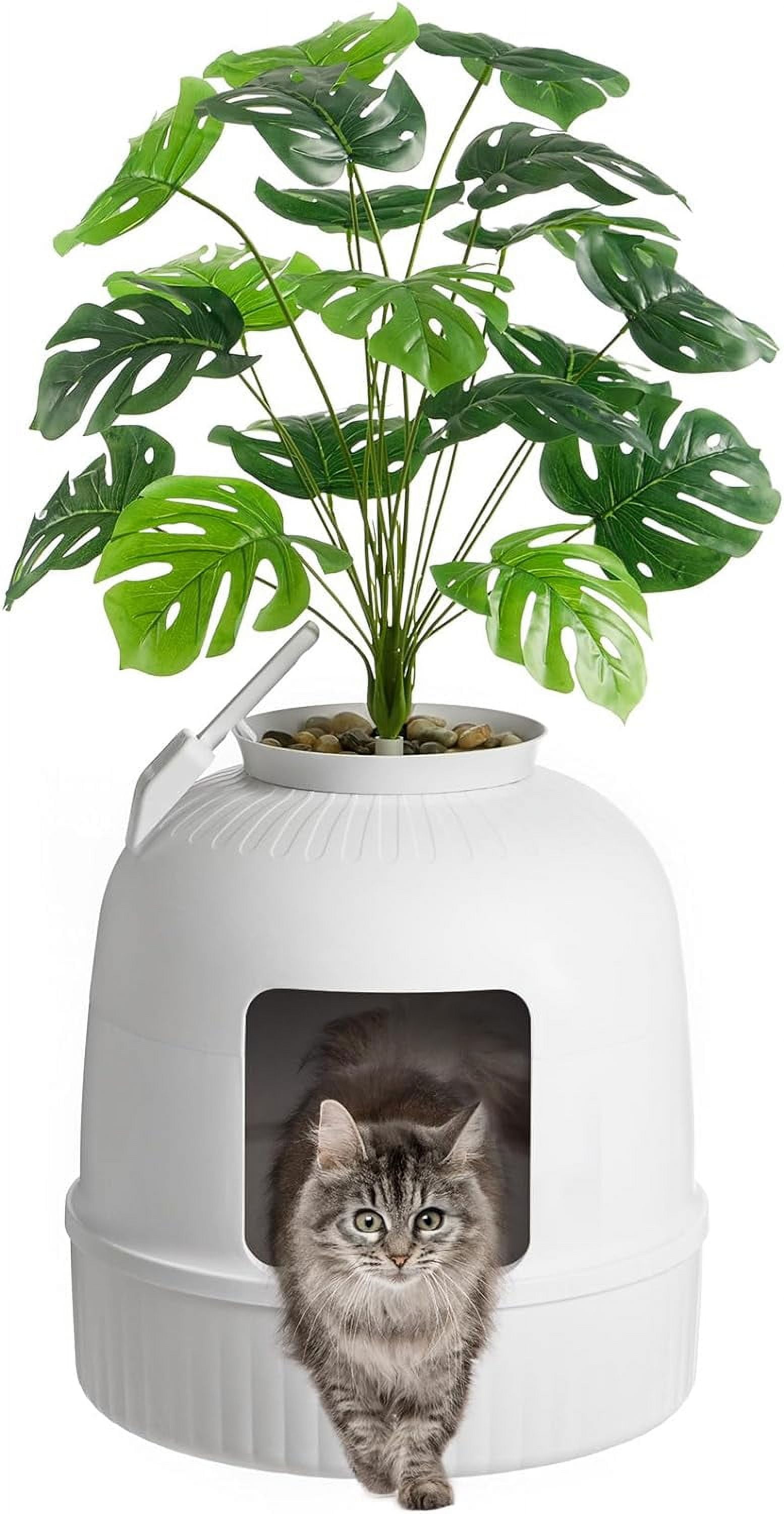 Litter Box Cat with Faux Plant & Scoop, Hidden Enclosure Litter Tray ...