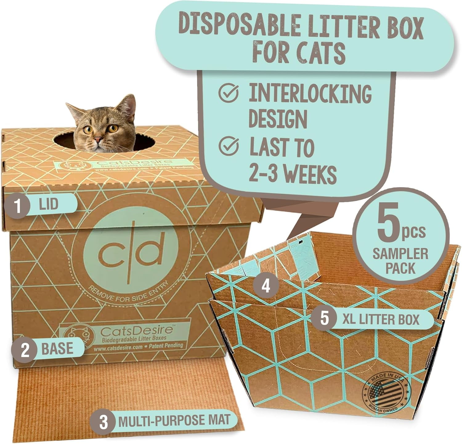 Litter Box - Disposable Litter Boxes for Cats Pack (5 pcs) w/Top/Low ...