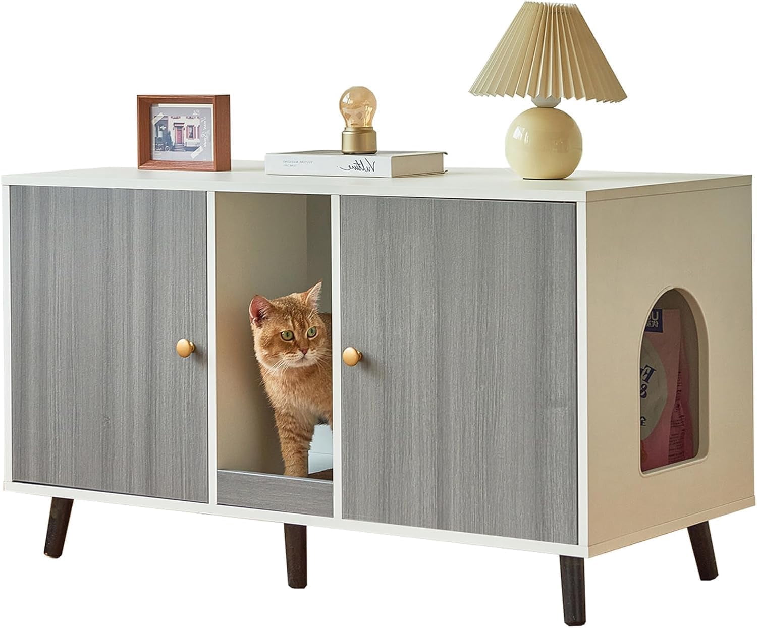 Litter Box Enclosure for 2 Cats - 42.5" Double Room Cat Litter Box ...