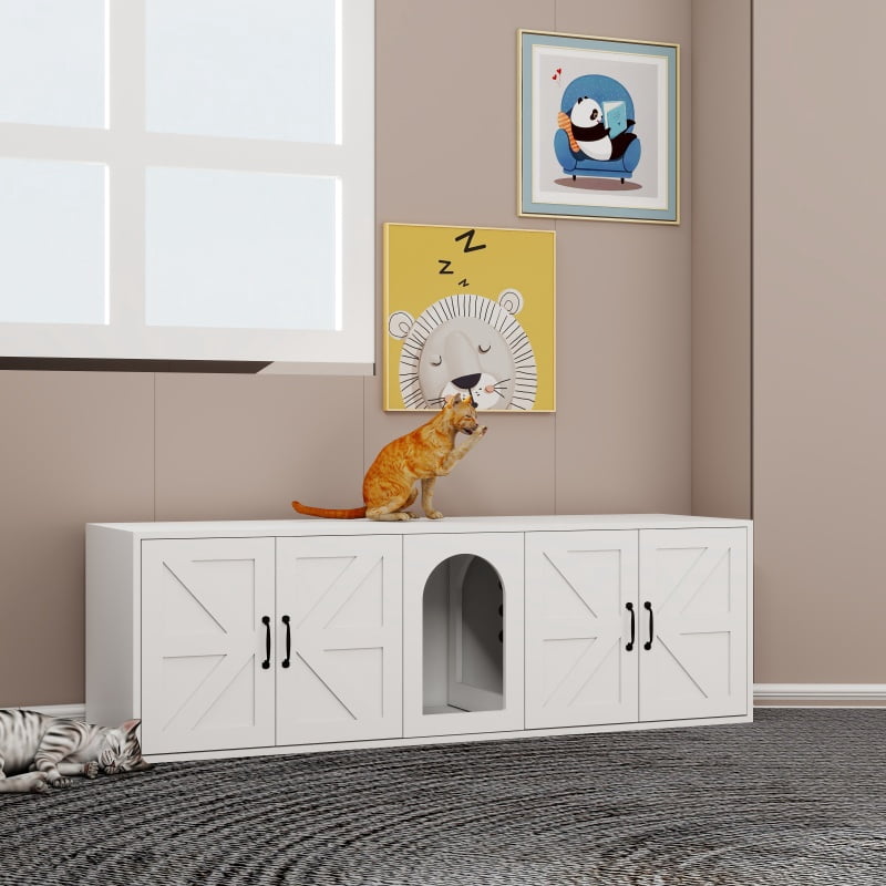 Litter Box Enclosure for 2 Cats, Modern Cat Litter Box Furniture with ...