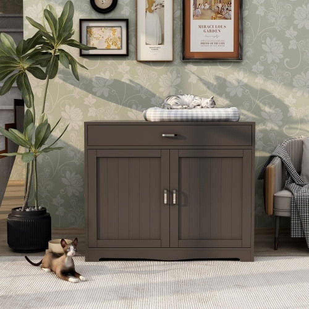 Litter Box Enclosure, 2 Doors Cat Litter Box Furniture with Hidden Plug ...