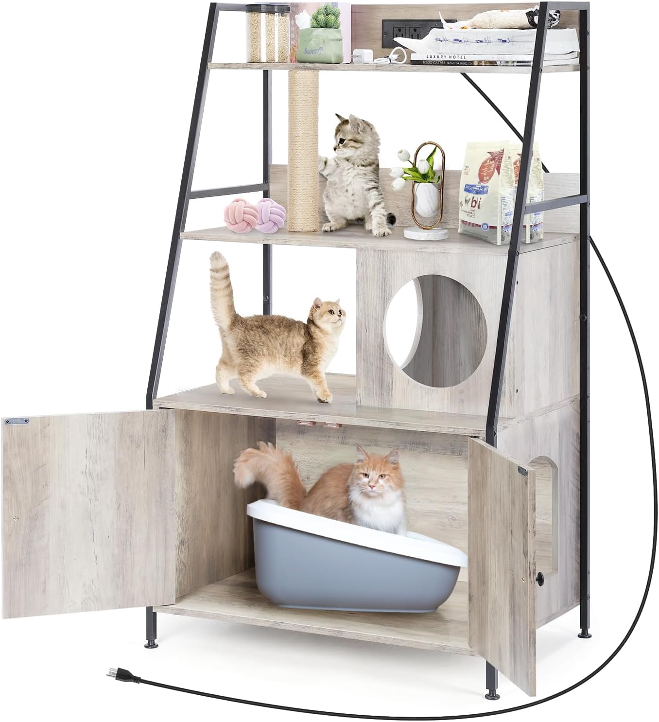 Litter Box Enclosure with 2 Storage Shelves, Tall Cat Litter Box ...
