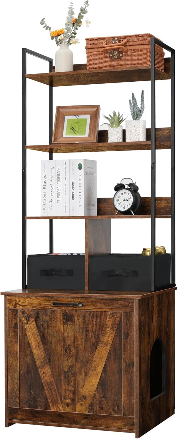 Litter Box Enclosure with 3 Storage Shelves and 2 Drawers, 2-in-1 ...