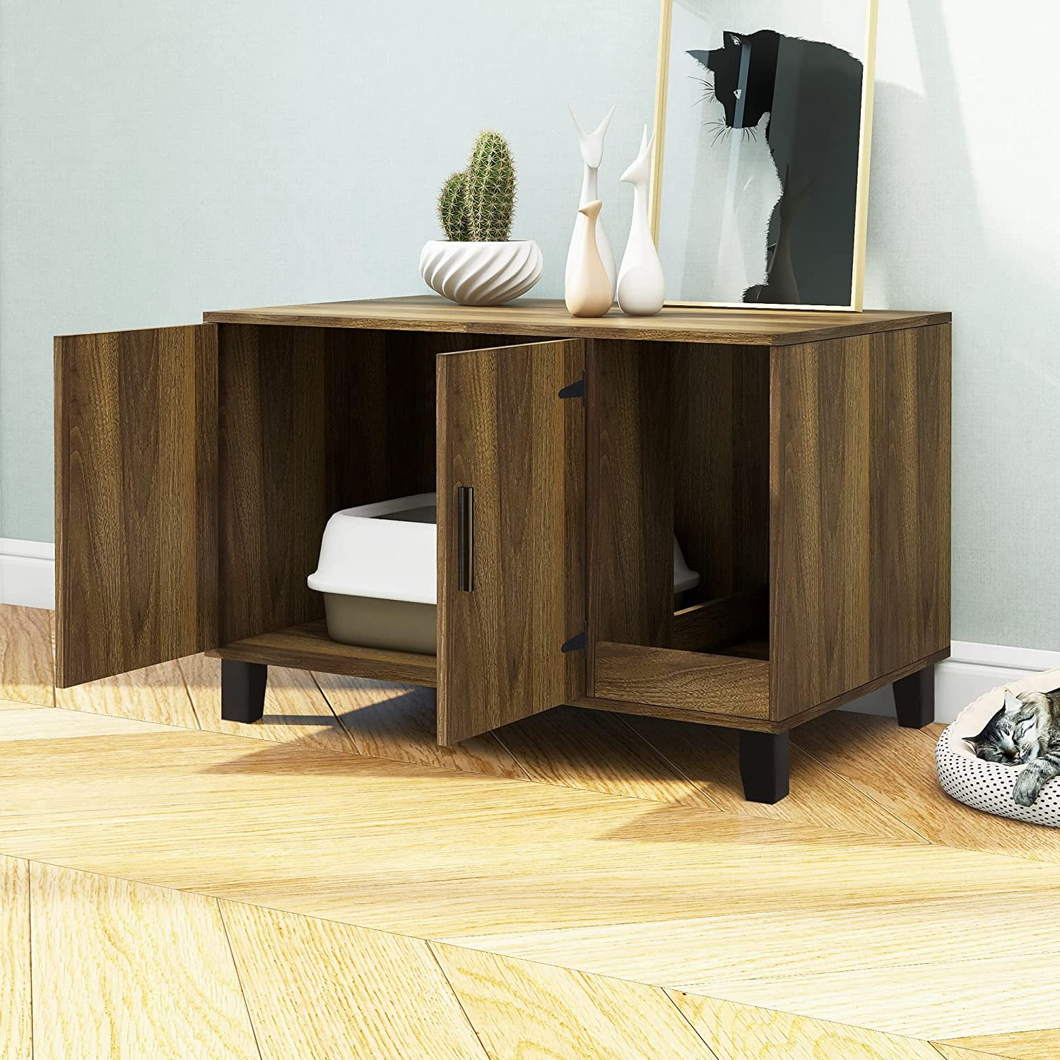 Litter Box Enclosure Cat Litter Box Furniture Hidden with Cat Scratch ...