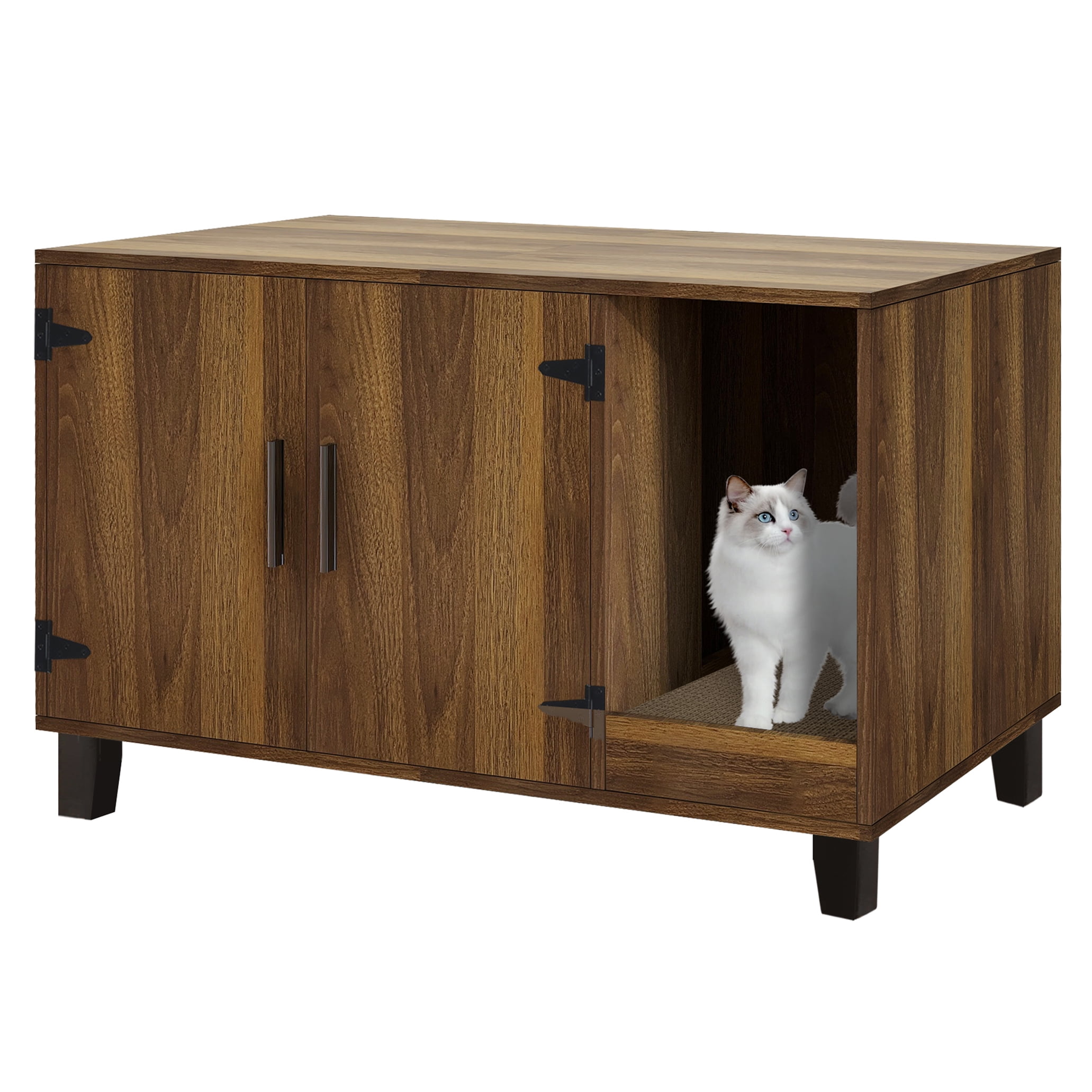 TaoHFE Large Wood Litter Box Enclosure with Scratch Pad and Storage ...