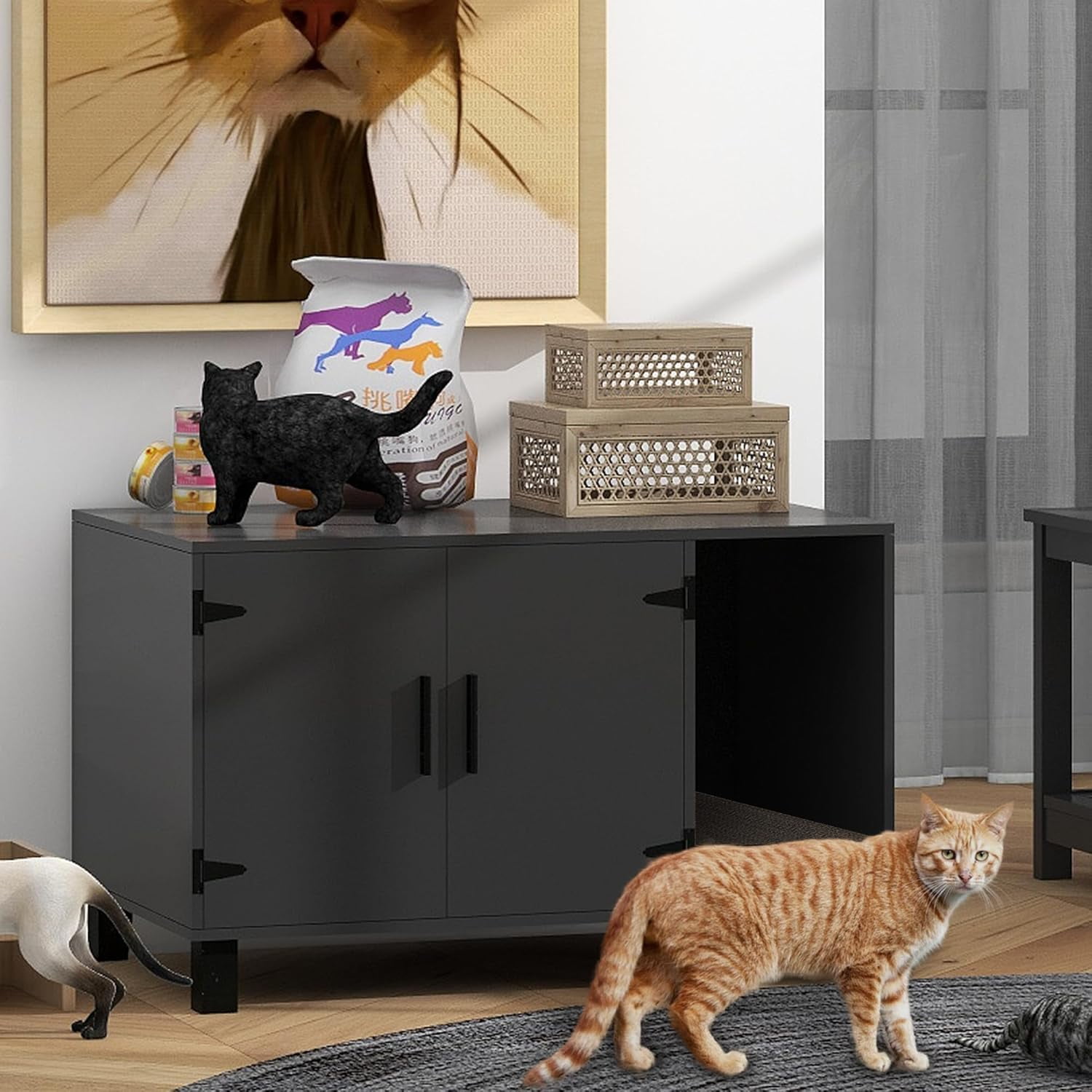 Litter Box Enclosure Cat Litter Box Furniture Hidden with Cat Scratch ...