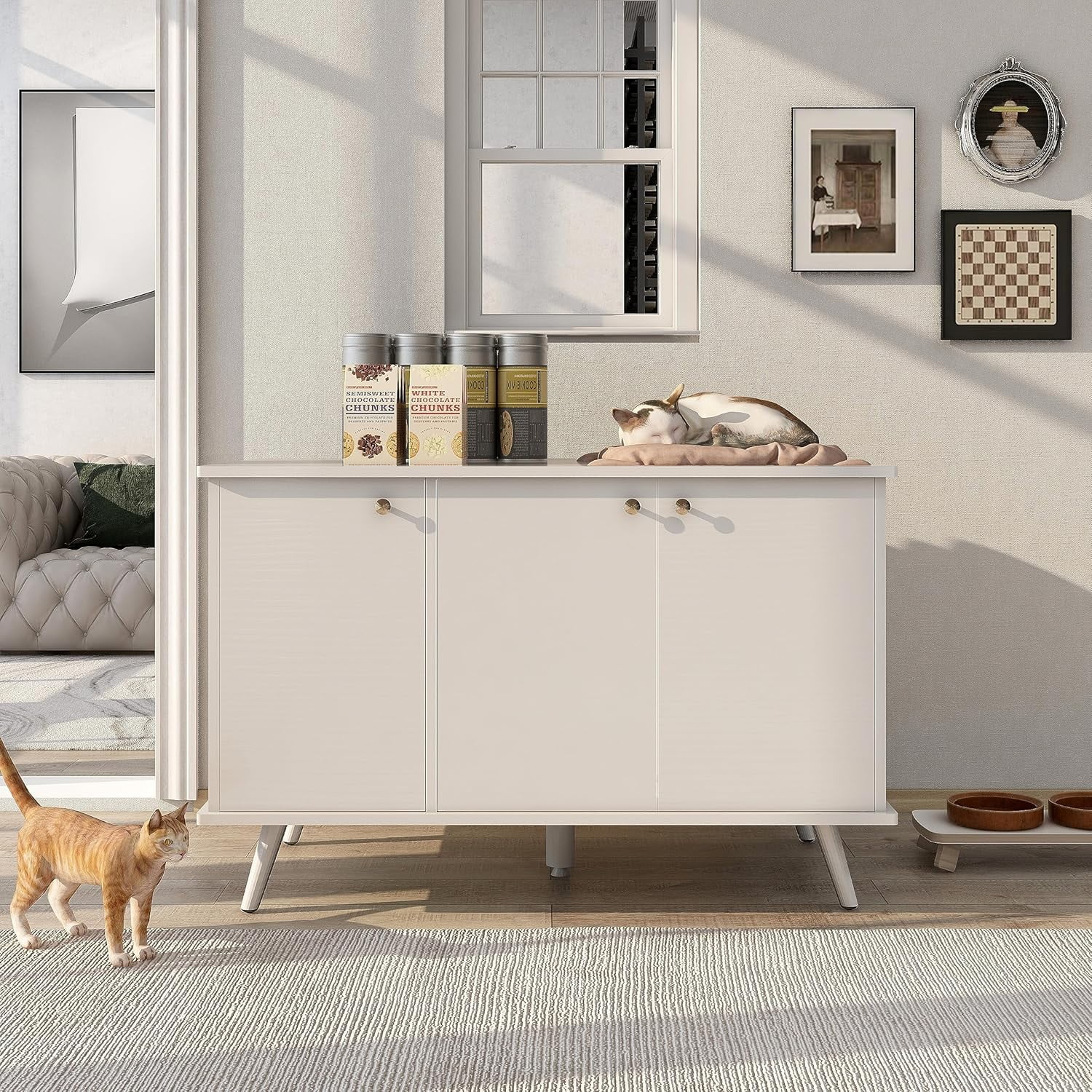 Litter Box Enclosure, Cat Litter Box Furniture with Hidden Plug, 3 Doors,Indoor Cat Washroom ...