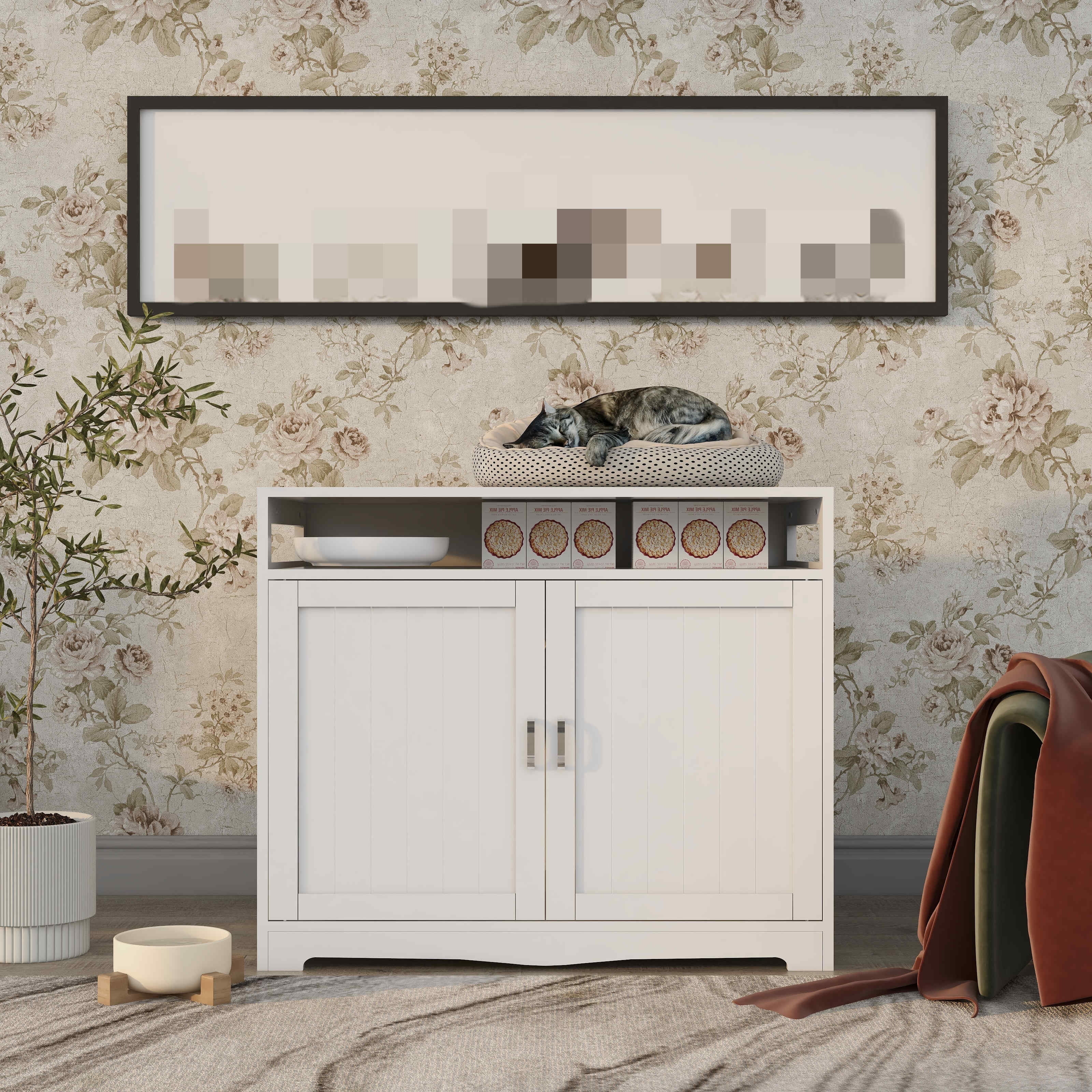 Litter Box Enclosure Cat Litter Box Furniture with Hidden Plug 2 Doors ...