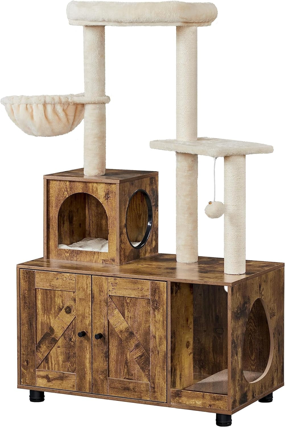Litter Box Enclosure with Cat Tree, All-in-one Indoor Cat House w ...