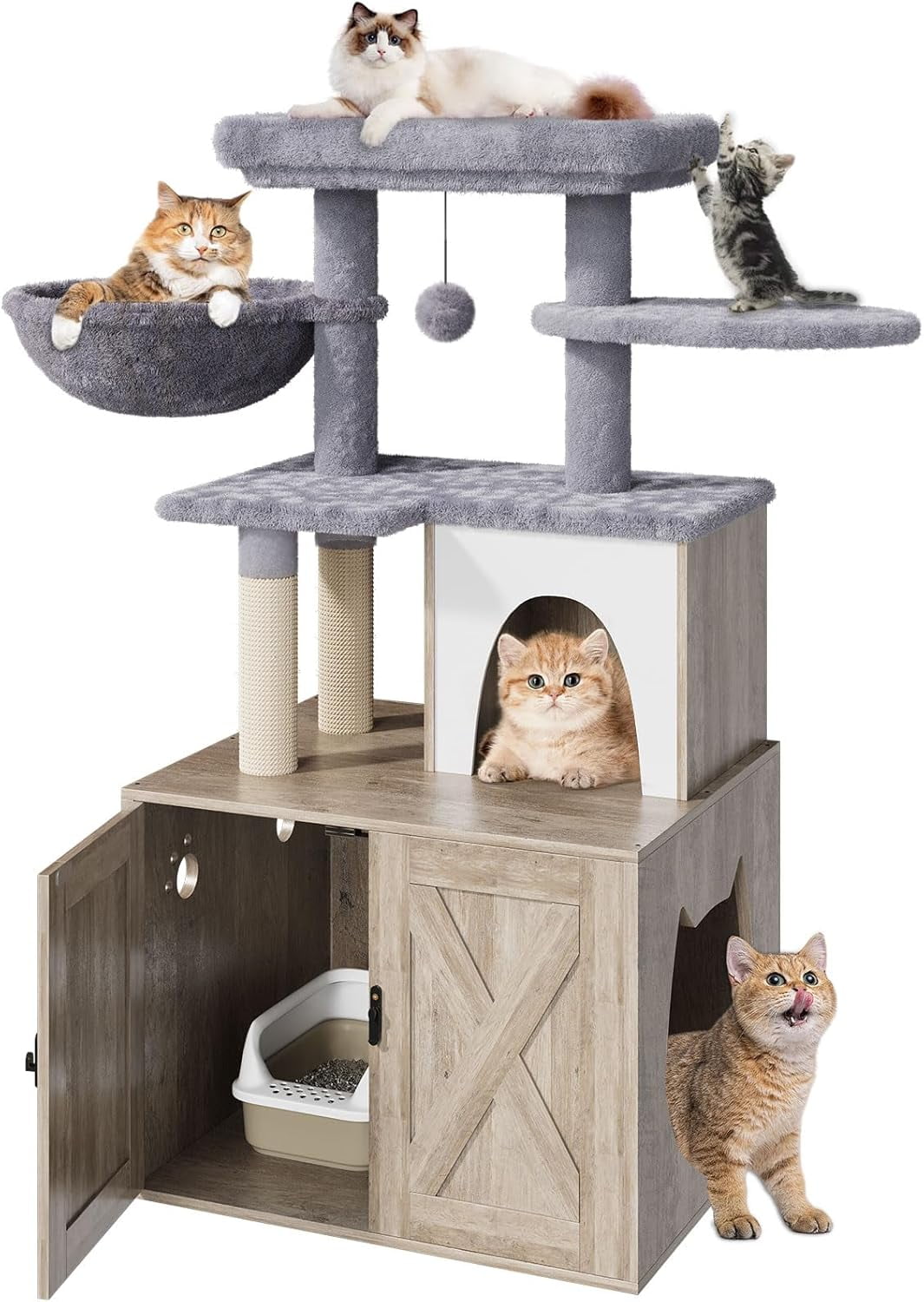 Litter Box Enclosure with Cat Tree,Cat Tree with Litter Box Enclosure ...