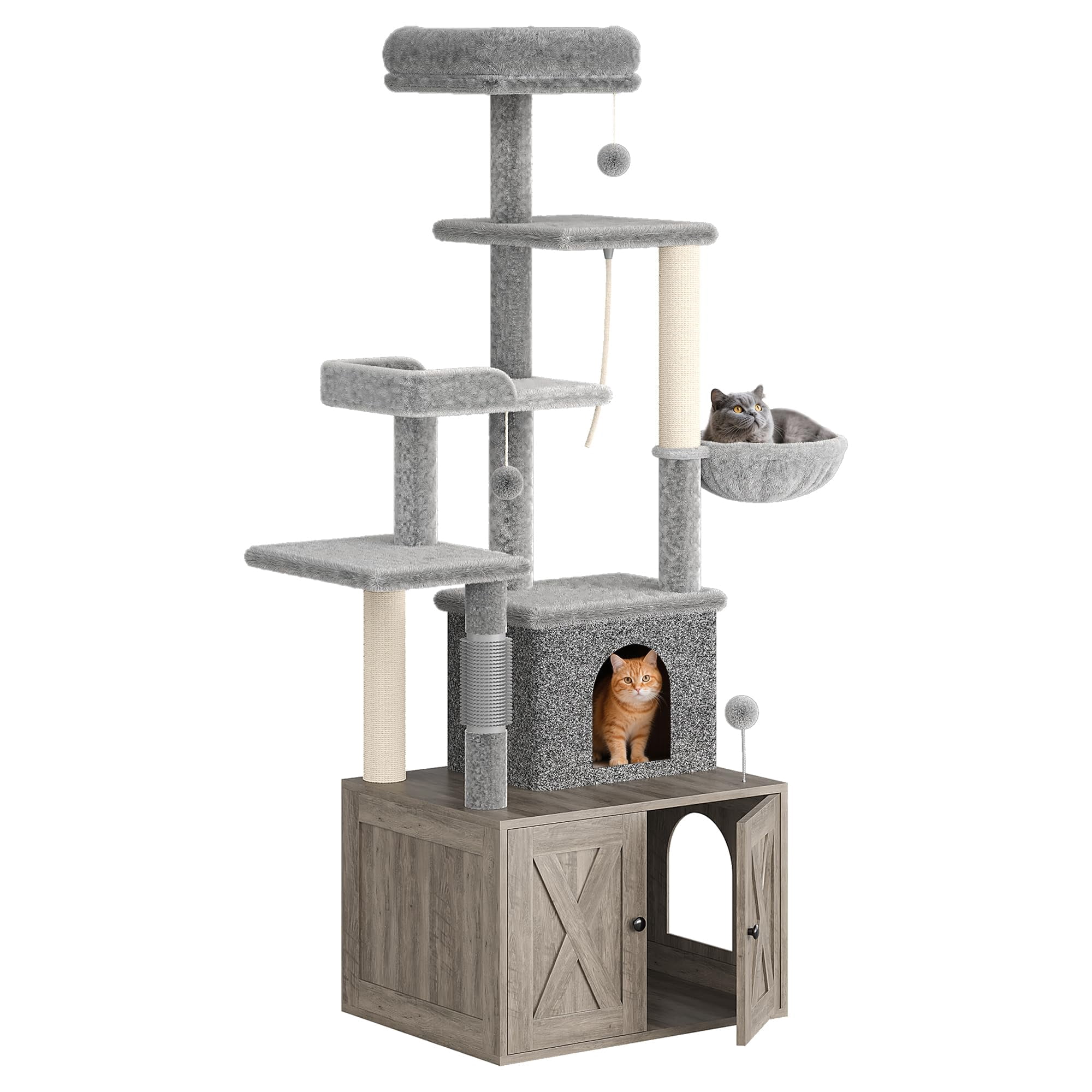 Litter Box Enclosure with Cat Tree,Modern Cat Condo, 2-in-1 Modern Cat ...