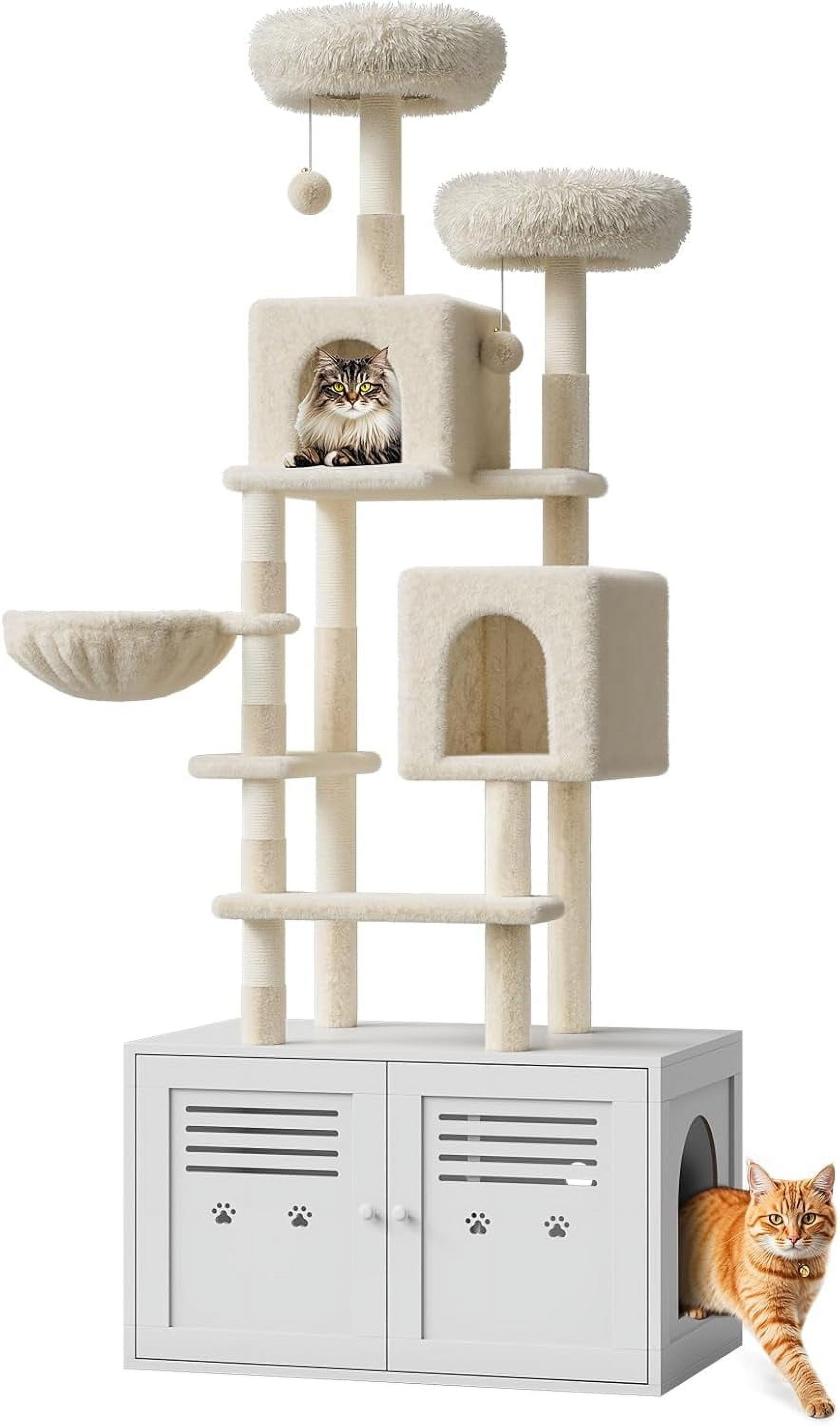 Litter Box Enclosure with Cat Tree Tower and Condo, Hidden Cat Washroom ...