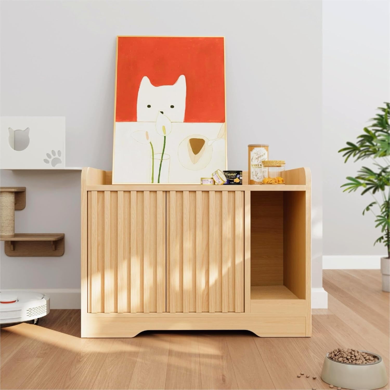 Litter Box Enclosure, Dog Proof Litter Box with Cat Scratch Pad, 31.5 x ...