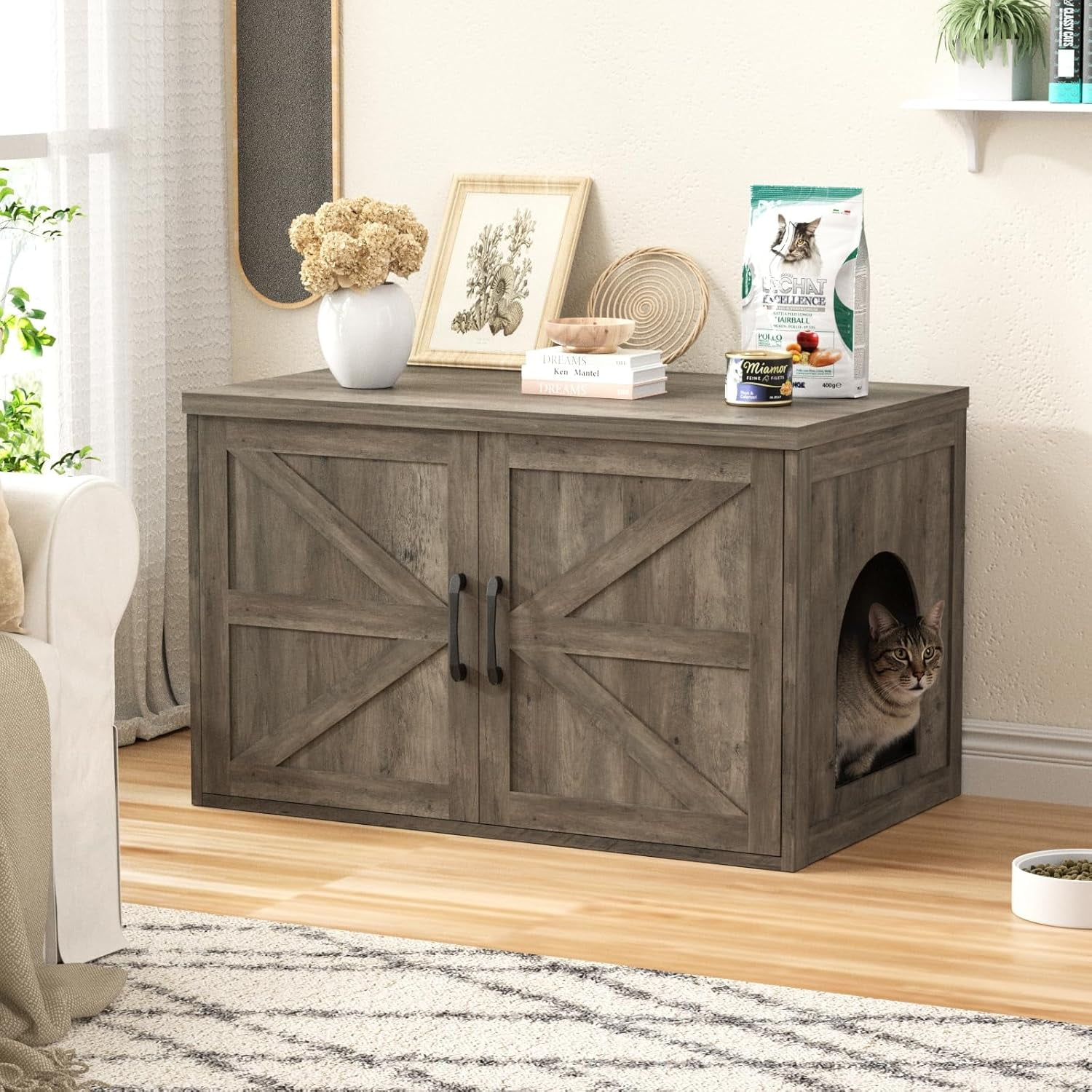 Litter Box Enclosure, Farmhouse Hidden Litter Box Cabinet with Barn ...