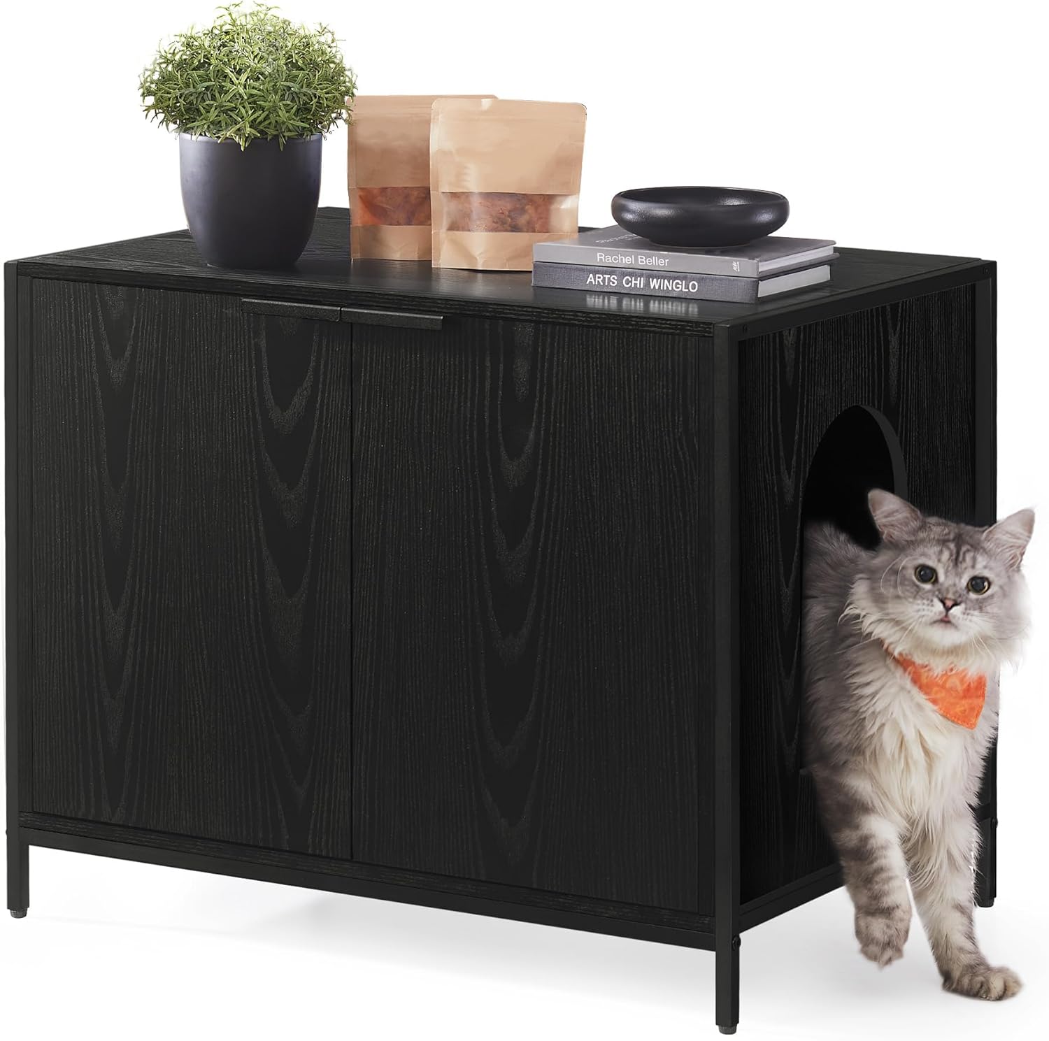 Litter Box Enclosure, Modern Cat Litter Box Furniture Hidden, with ...