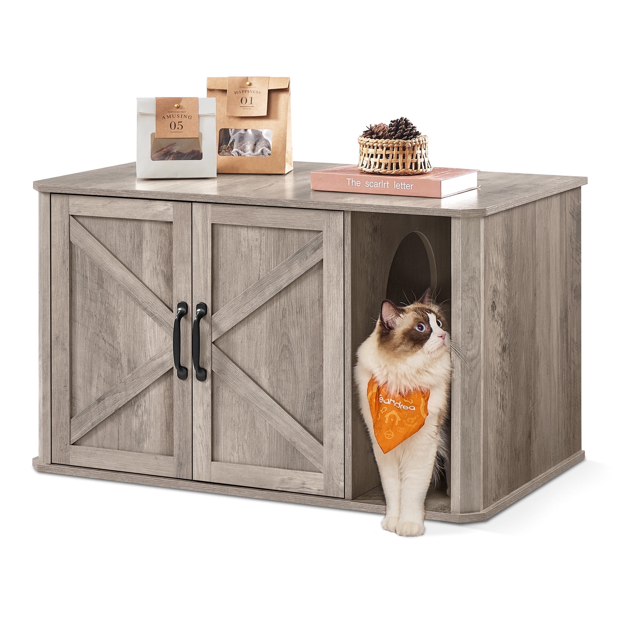 Litter Box Enclosure, Modern Cat Litter Box Furniture Hidden, with ...