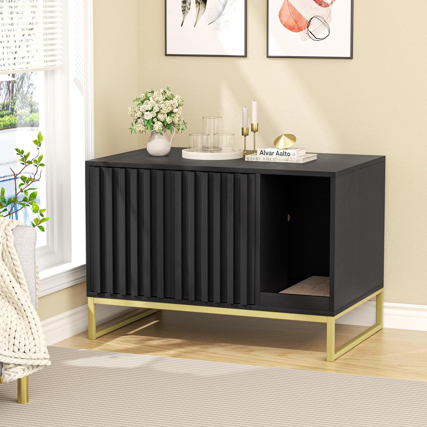 Litter Box Enclosure, Modern Fluted Hidden Litter Box Furniture,Cat ...