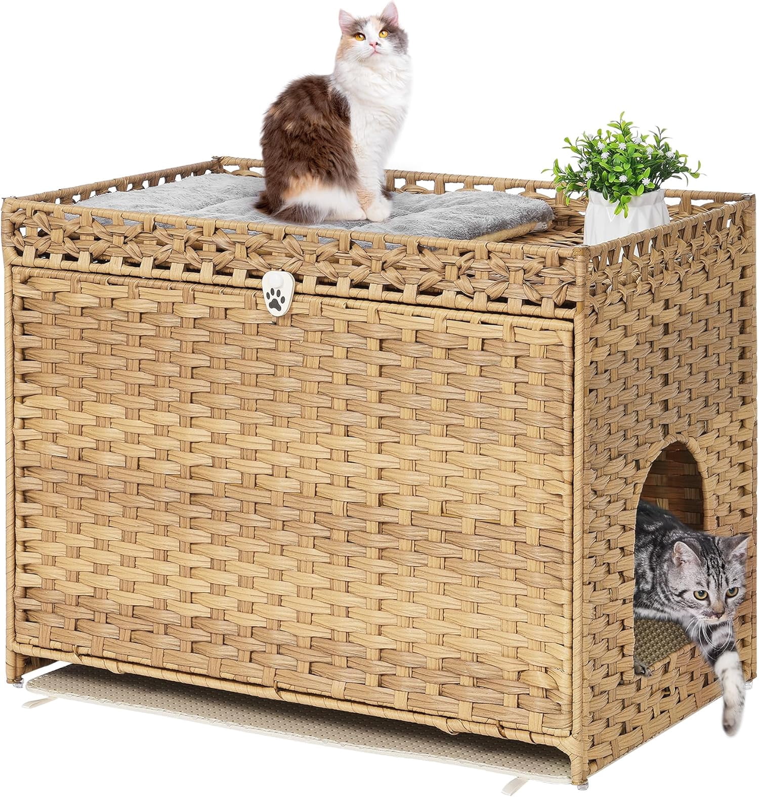 Litter Box Enclosure with Soft Litter Mat; Washroom Furniture with Door ...
