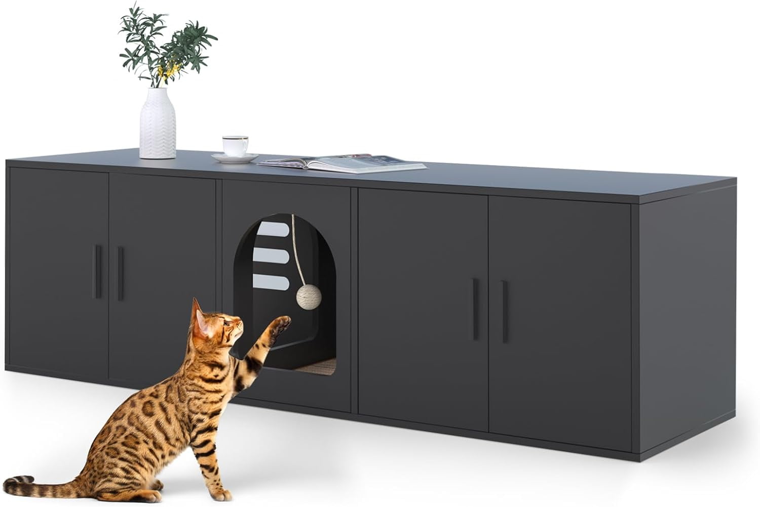 Litter Box Enclosure for 2 Cats, Cat Litter Box Enclosure Furniture ...