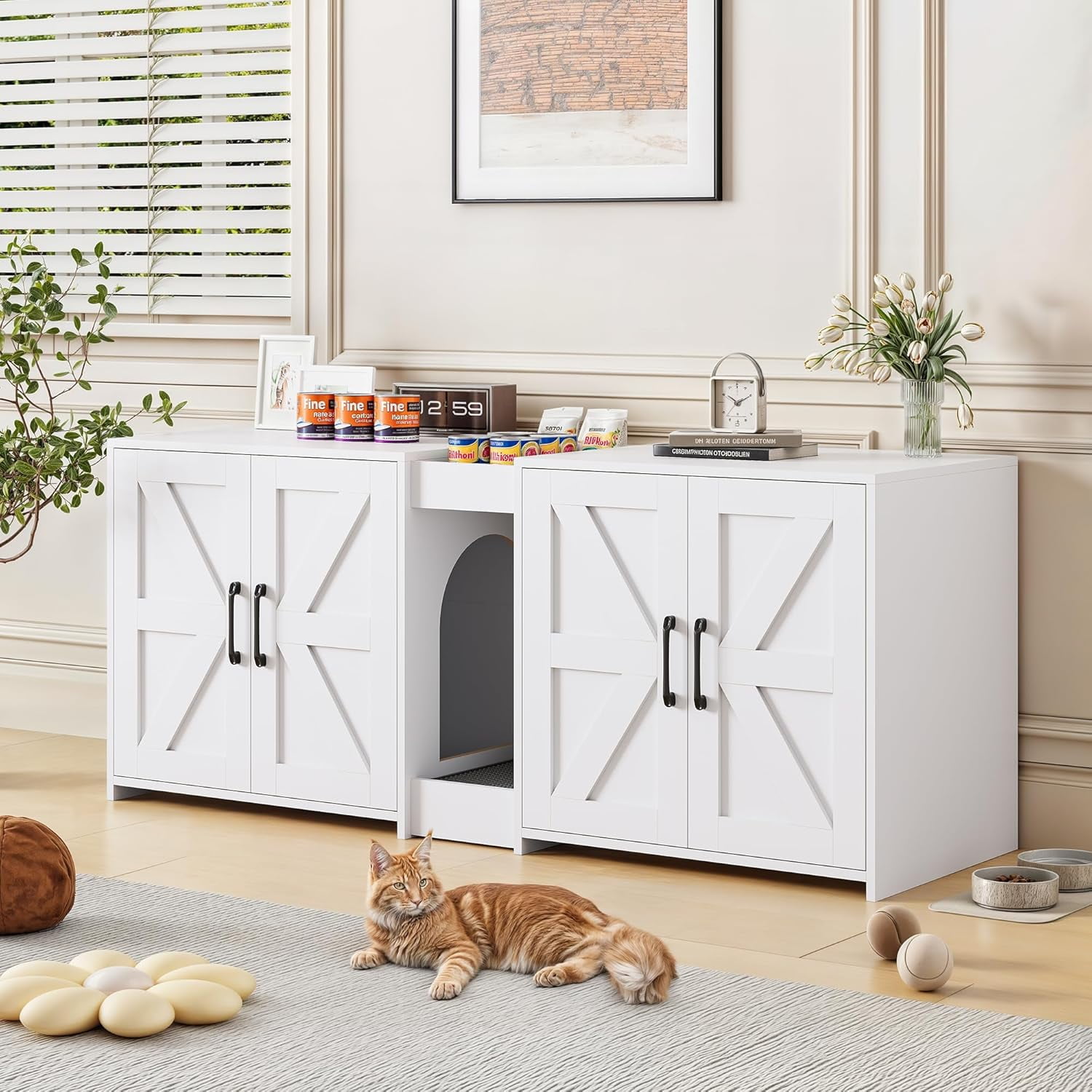 Litter Box Enclosure for 2 Cats, Hidden Litter Box Furniture with ...