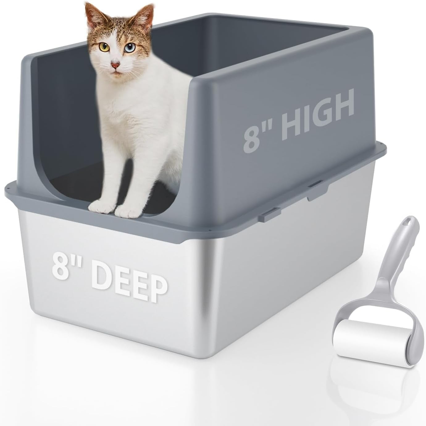 Litter Box with Lid, Large Stainless Steel Litter Box High Sides, 16 ...