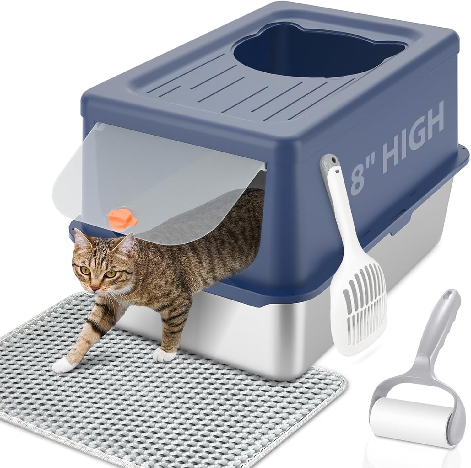 Litter Box with Lid, Stainless Steel Litter Box XL, 14" H Metal Cat Box ...