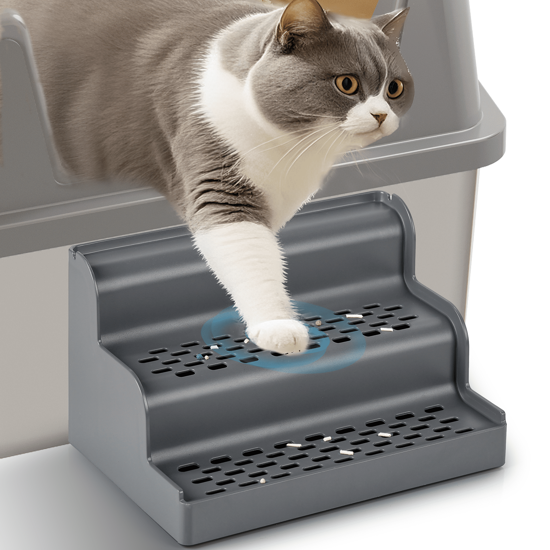 Litter Box Step (Gray), 9.8"x6.9"x5.9" Litter Box Ramp/Catcher with ...
