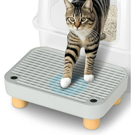 Litter Box Step, Litter Box Ramp/Catcher with Wooden Base, Anti ...
