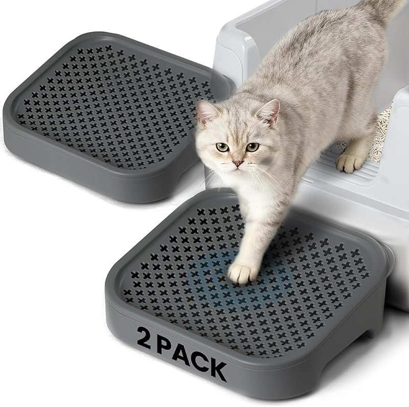 Litter Box Step, Litter Box Ramp/Catcher with Wooden Base, Anti ...