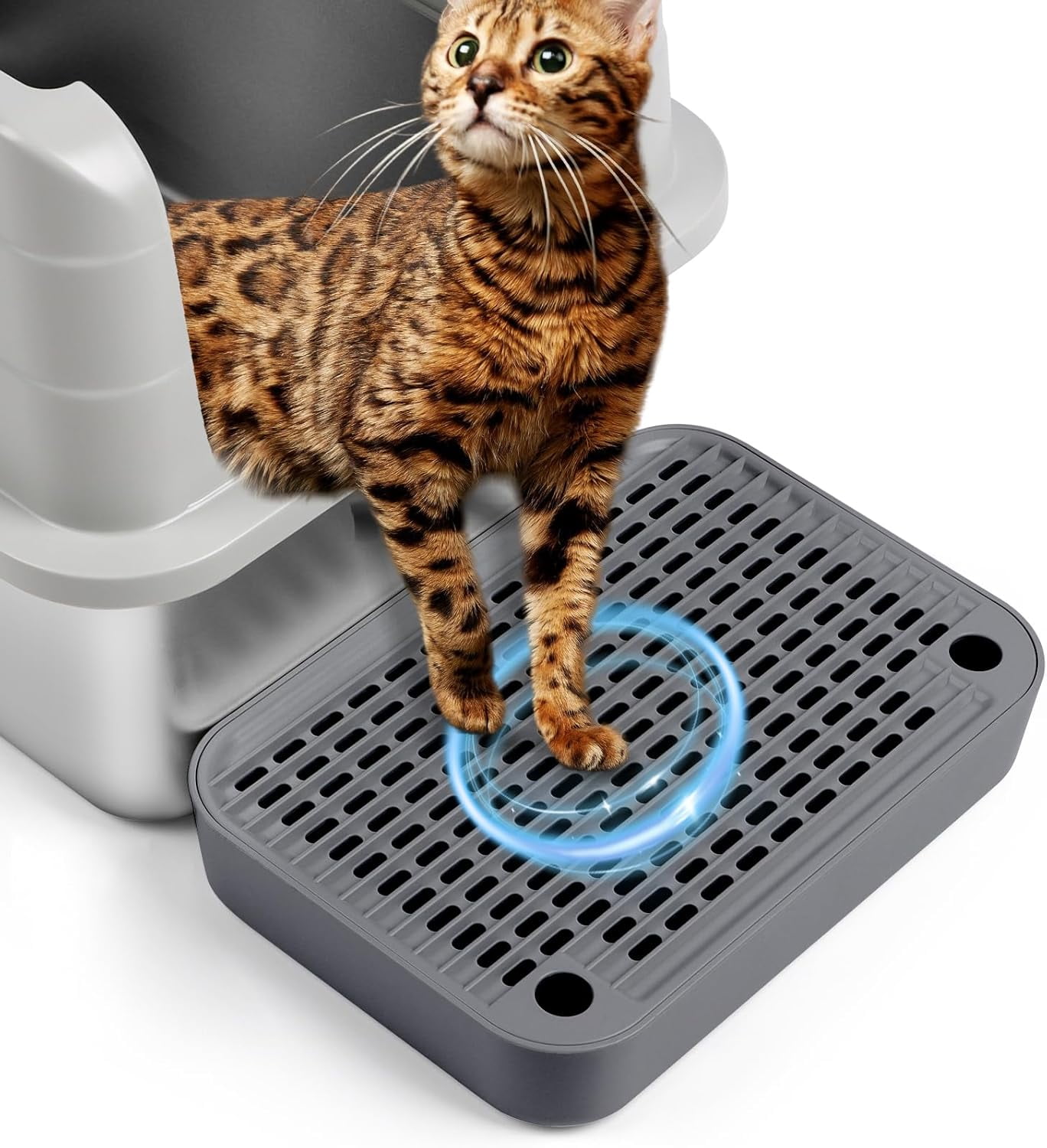 Litter Box Step, Litter Box Ramp/Catcher with Wooden Base, Anti ...