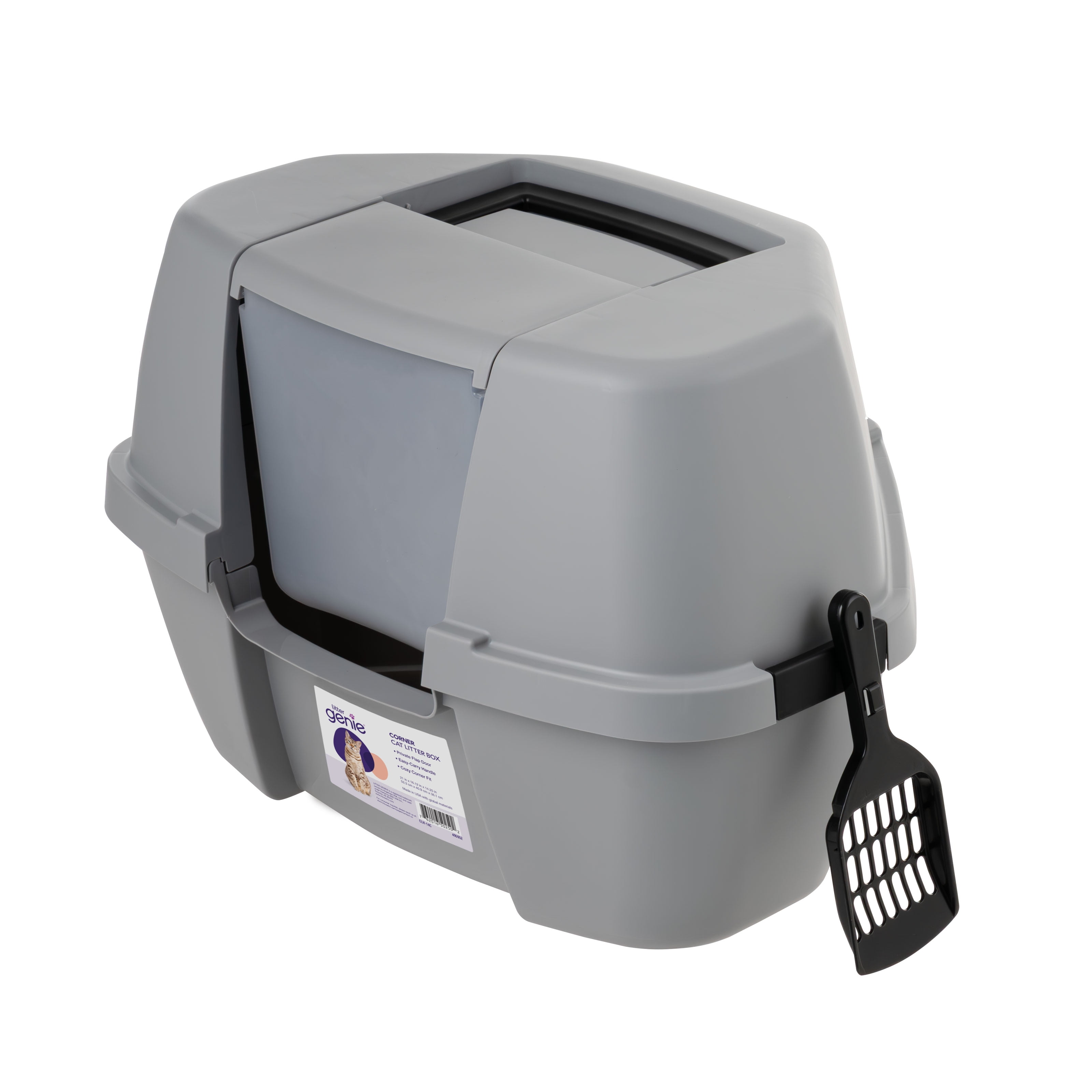 Litter Genie Corner Cat Litter Box Enclosed with Scoop, Easy Access ...
