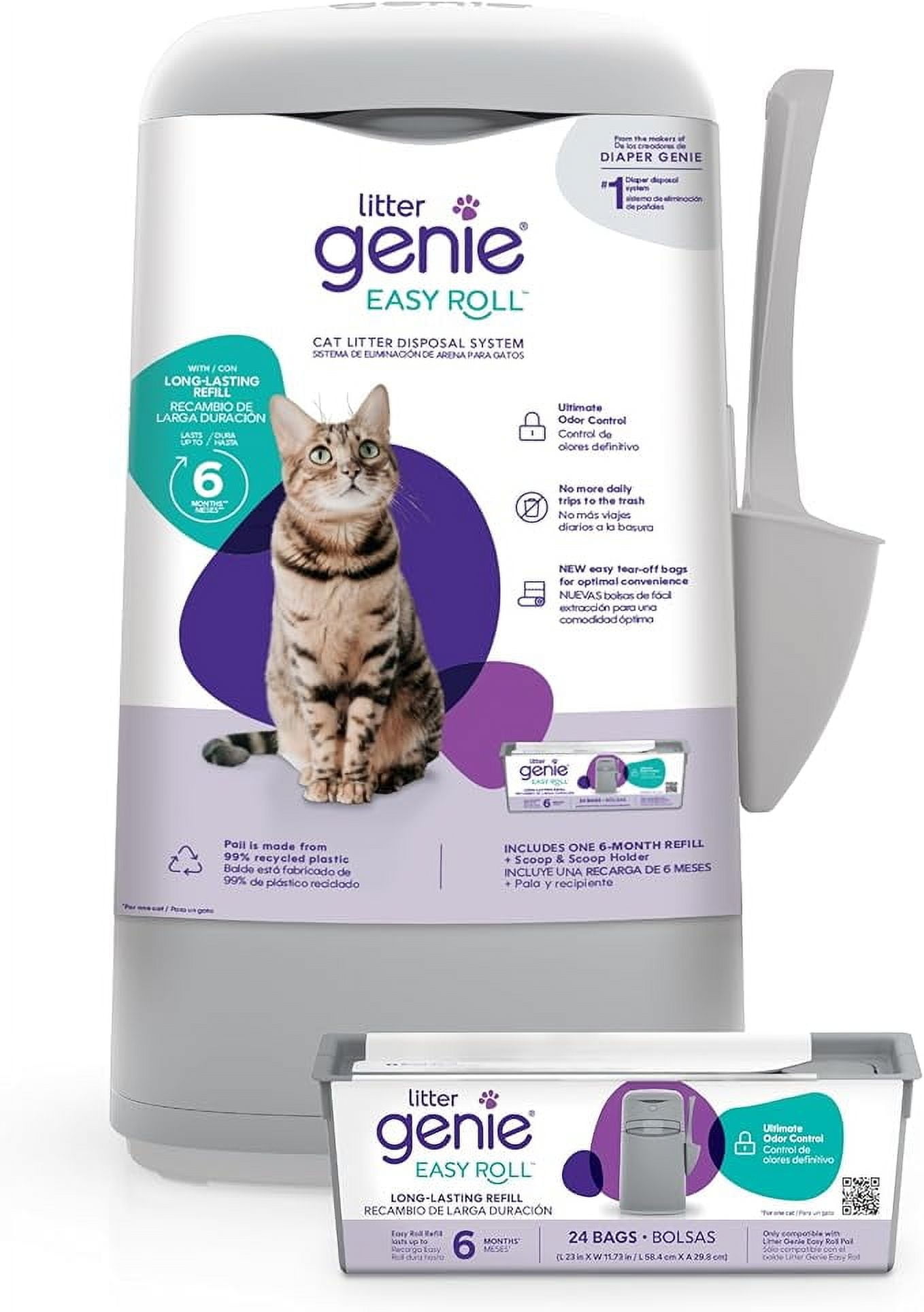 Litter Genie Easy Roll Pail Cat Litter Box Waste Disposal System for ...