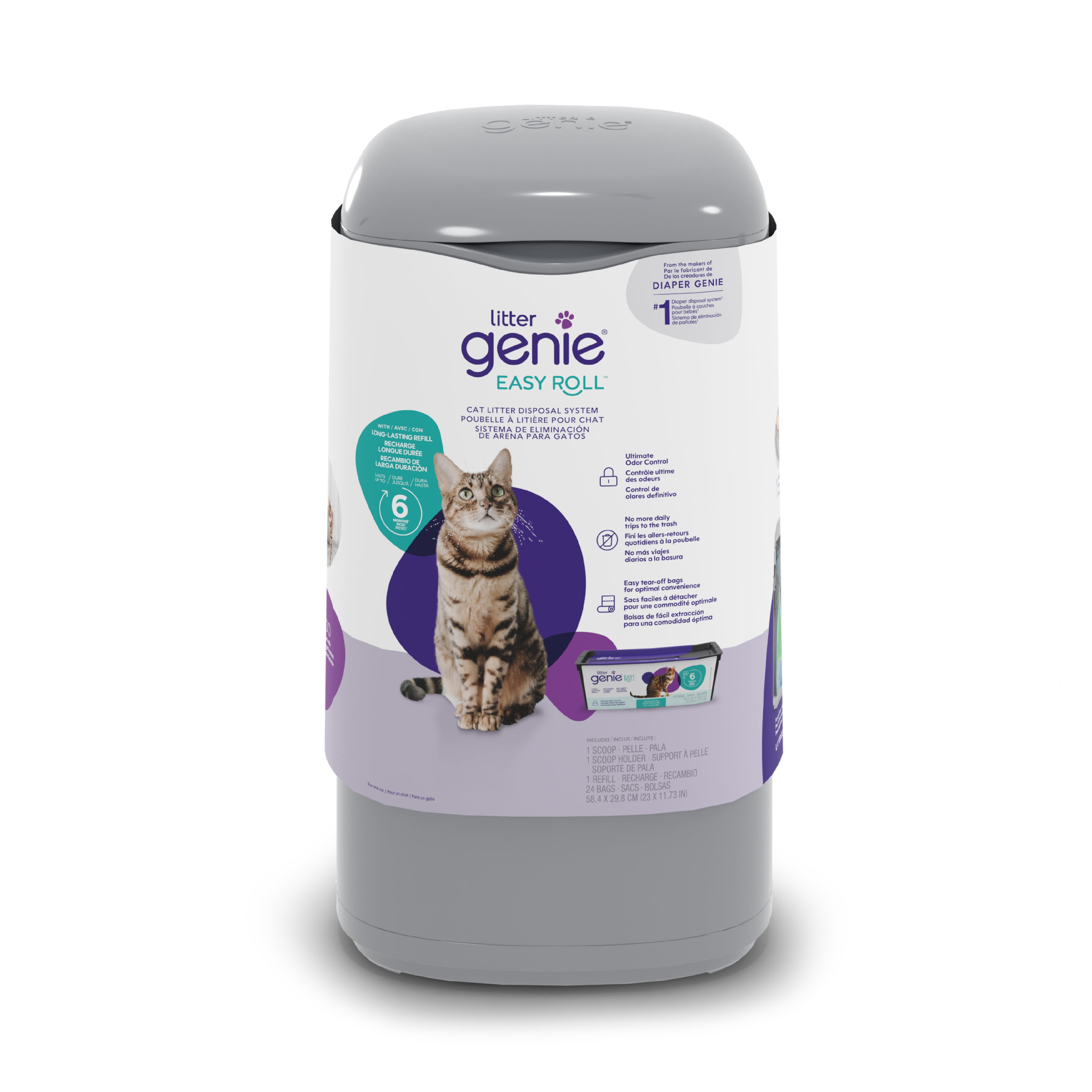 Litter Genie Easy Roll Cat Litter Disposal Pail, Odor Control, Includes ...
