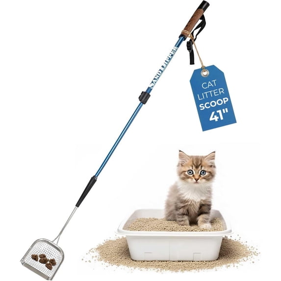 Litter Scoop - Long Handle Poop Scooper for Litter Box (41"), Heavy ...