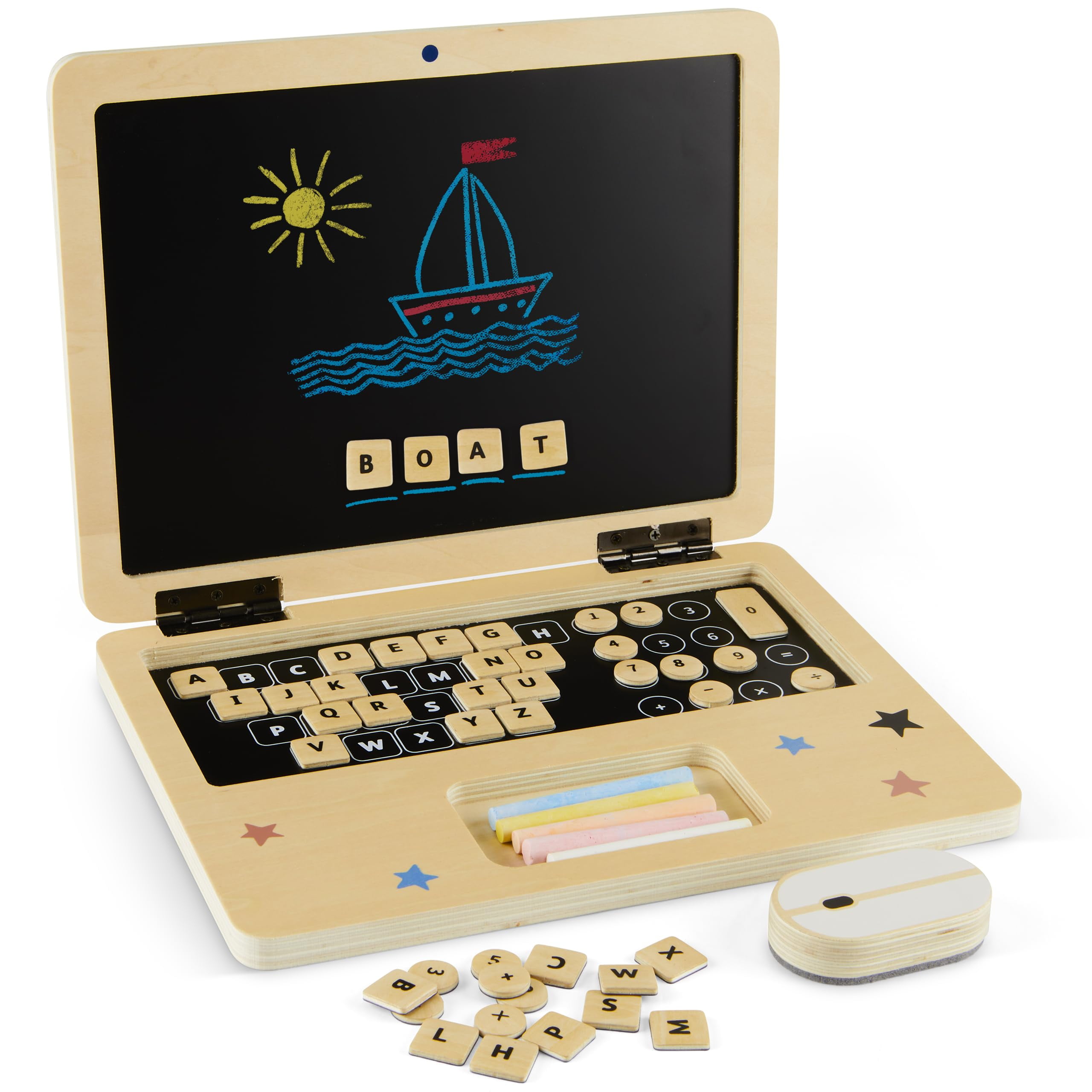Wooden Computer Pretend Play Set - Pretend Laptop Toy for Kids ...