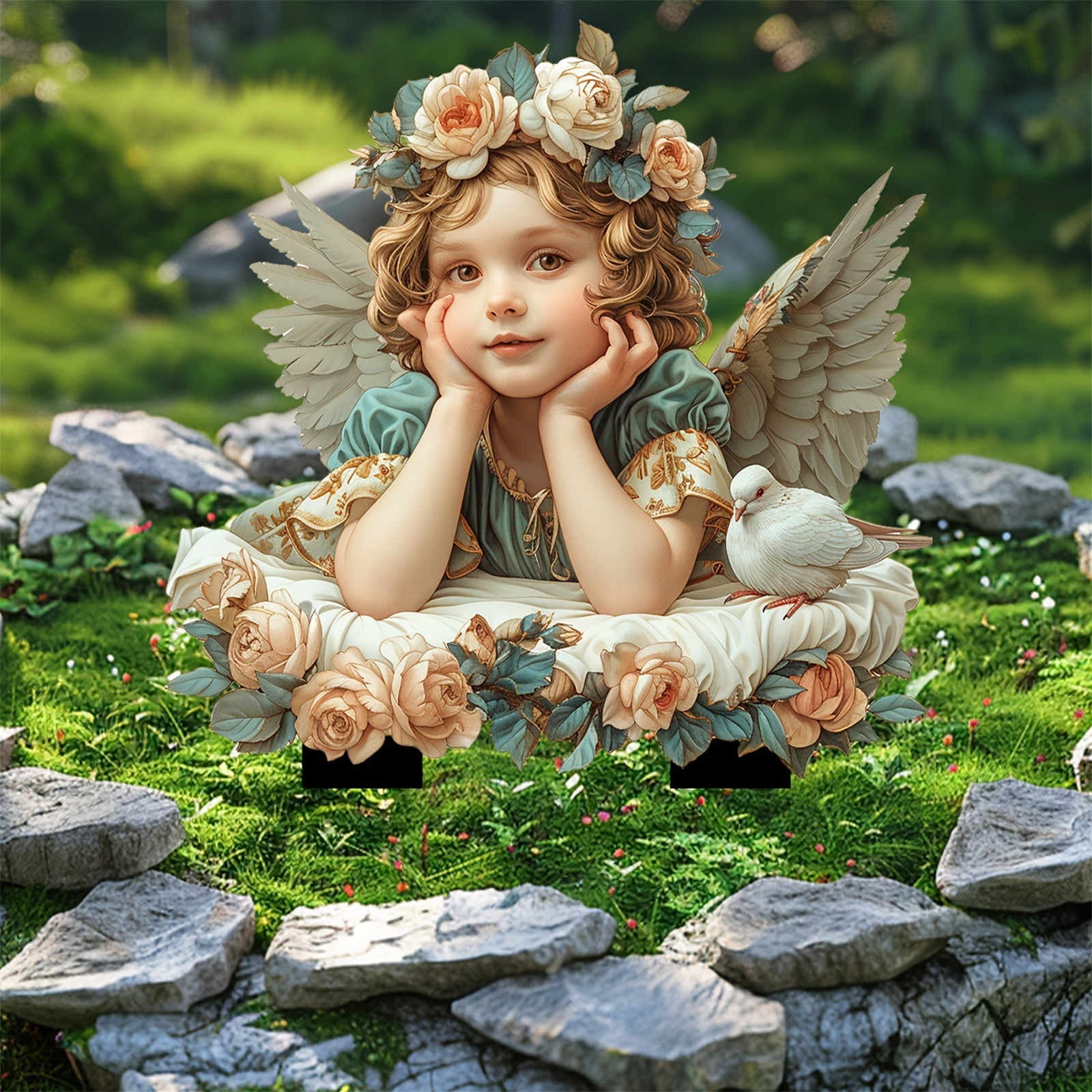 Little Angel Wreath Acrylic Garden Pile Outdoor Art Decoration Flower ...