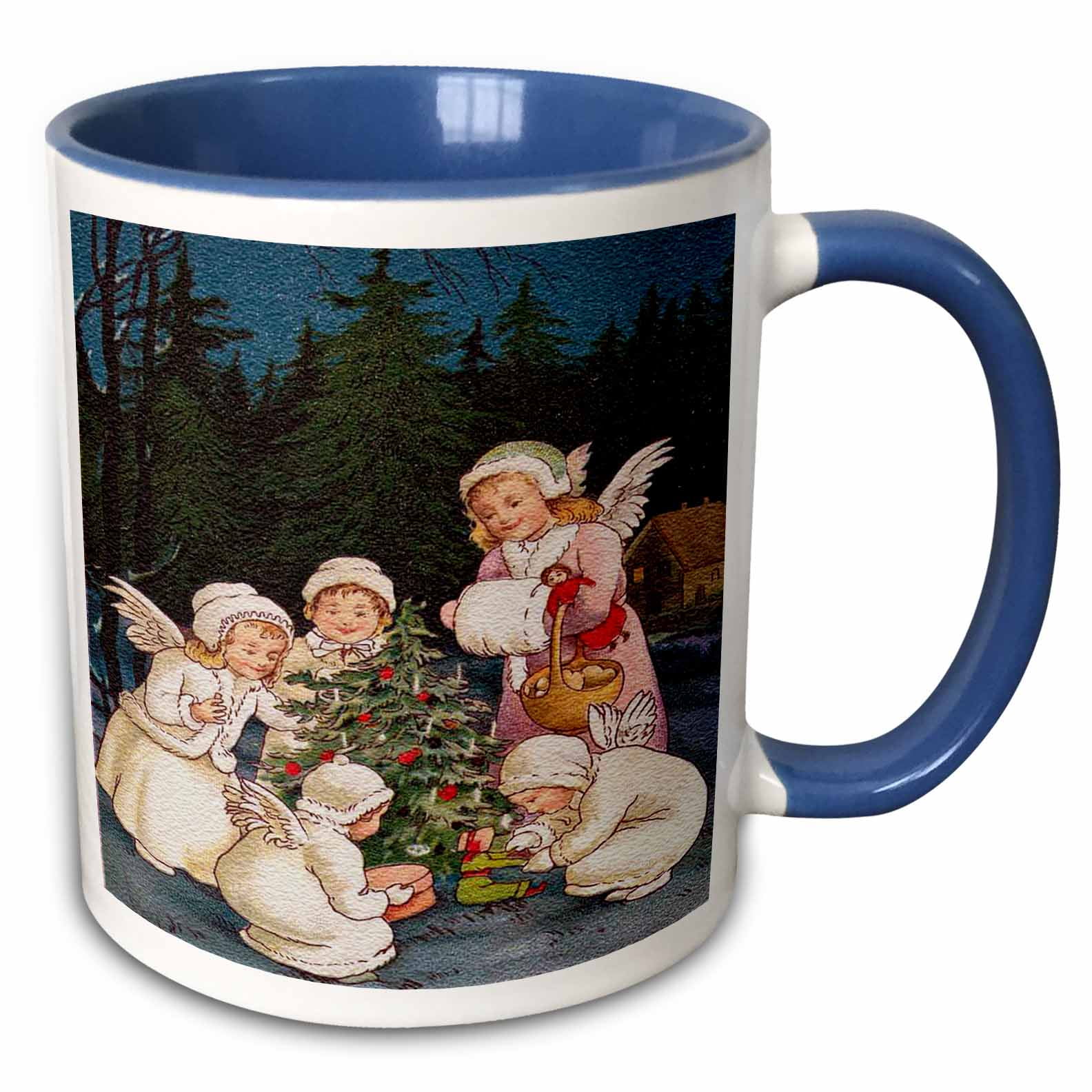 3drose, Little Angels Decorating the Tree Outside, 11oz Two-tone Blue ...
